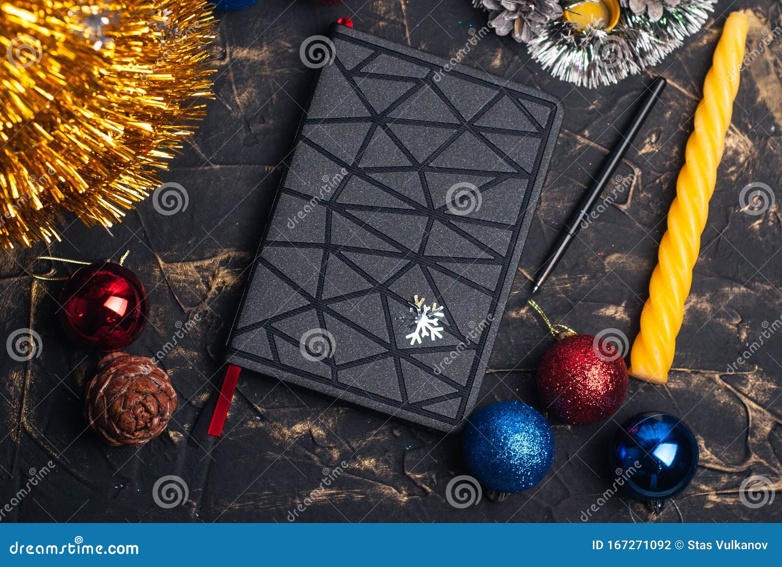 Black Futuristic Notebook at the Christmas Table, the Concept of ...