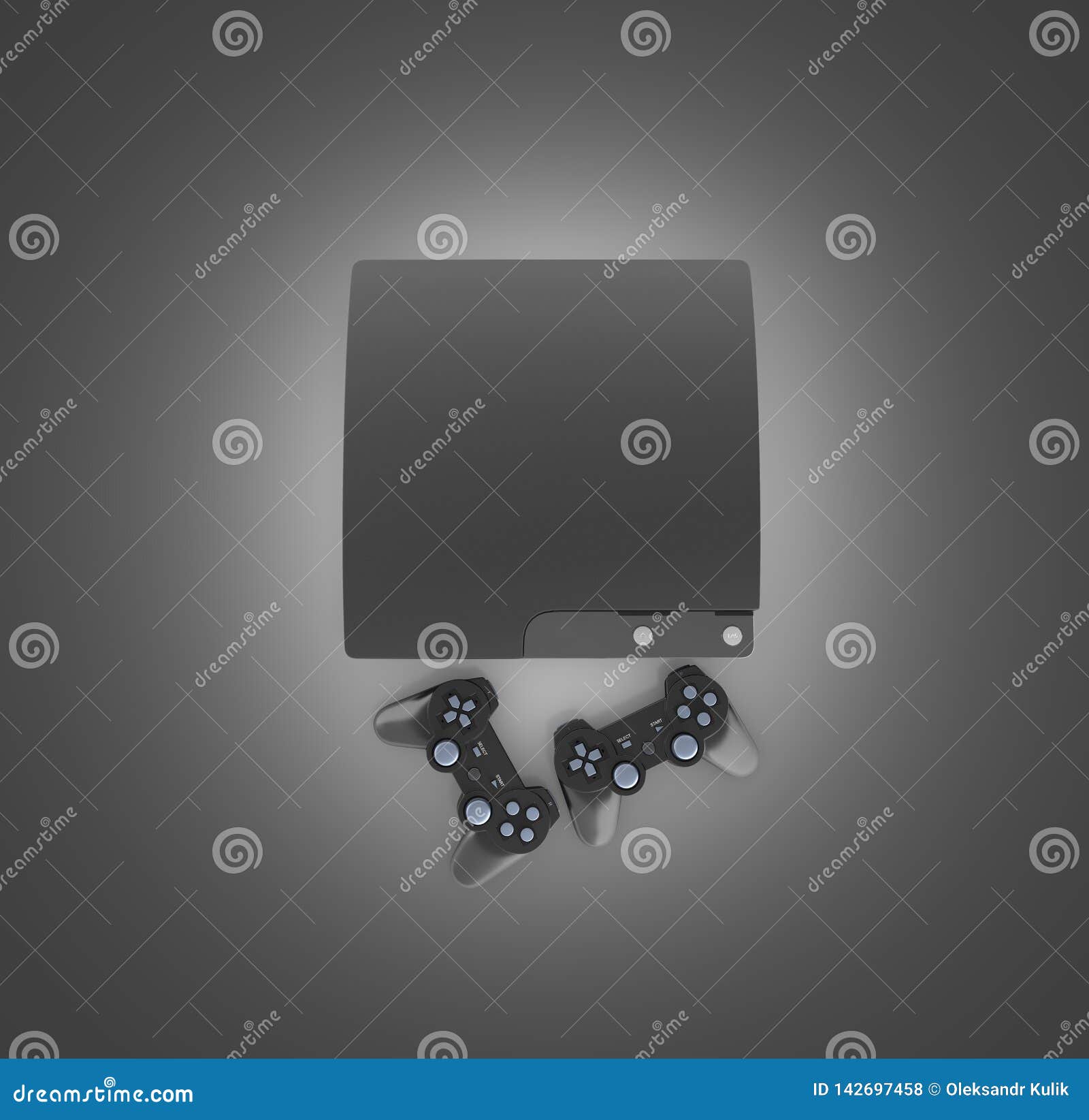 Black Game Console with Joysticks Top View Isolated on Black Gradient ...