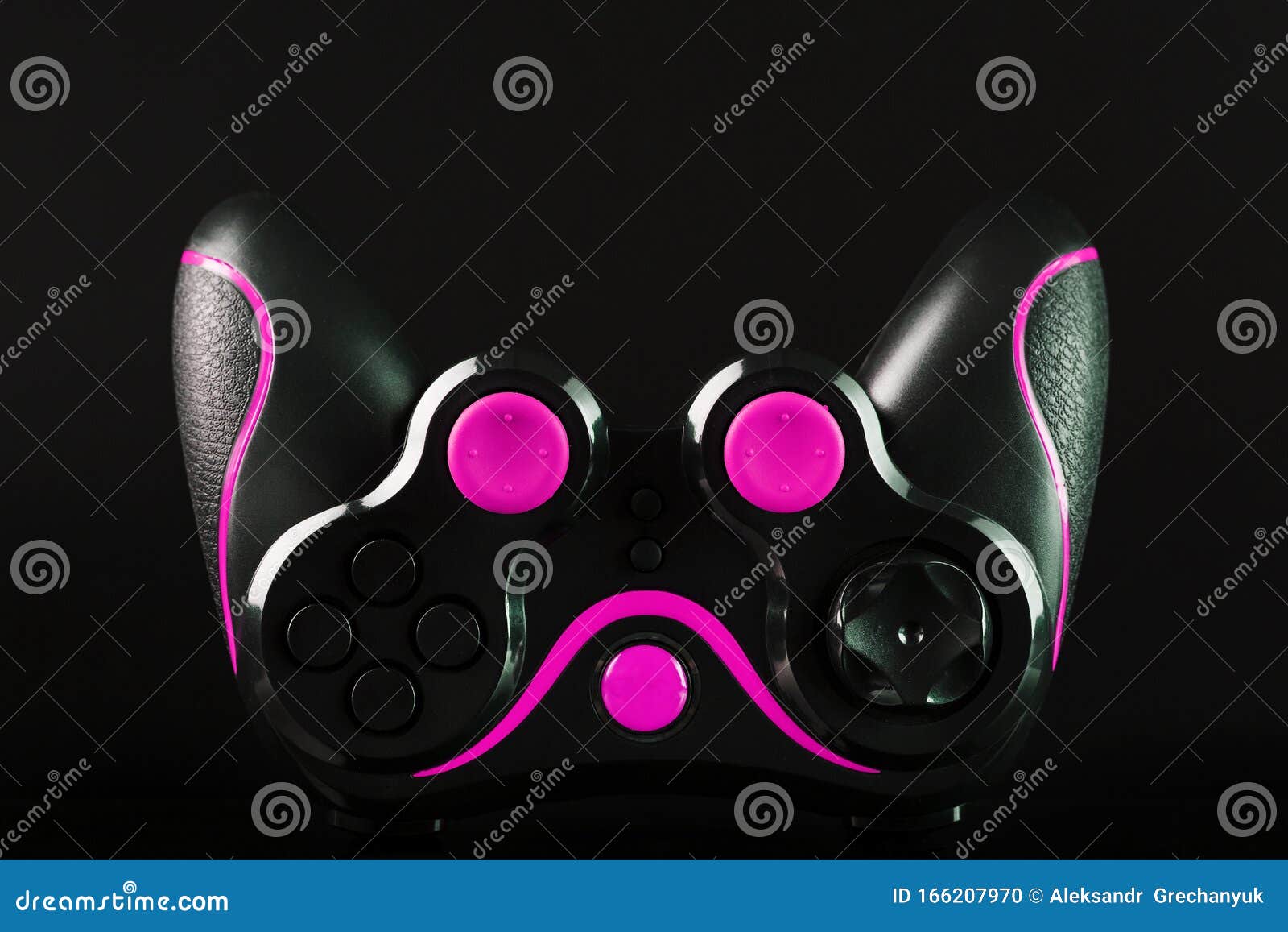 Black Game Controller Gamepad with Pink Buttons on Black Background ...
