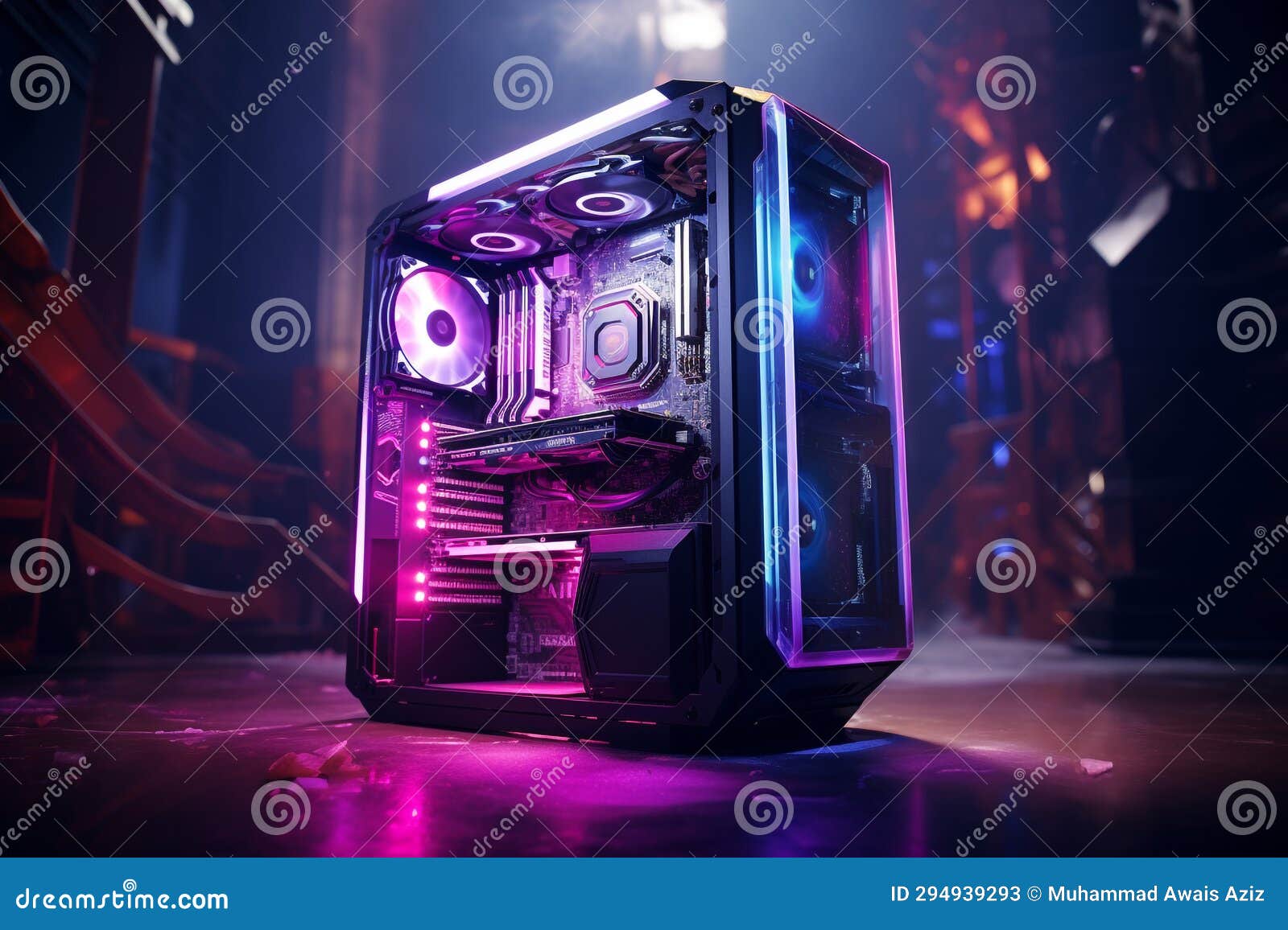 Black Gaming Computer with Colorful Lights in Dark Room - Ai Generated ...