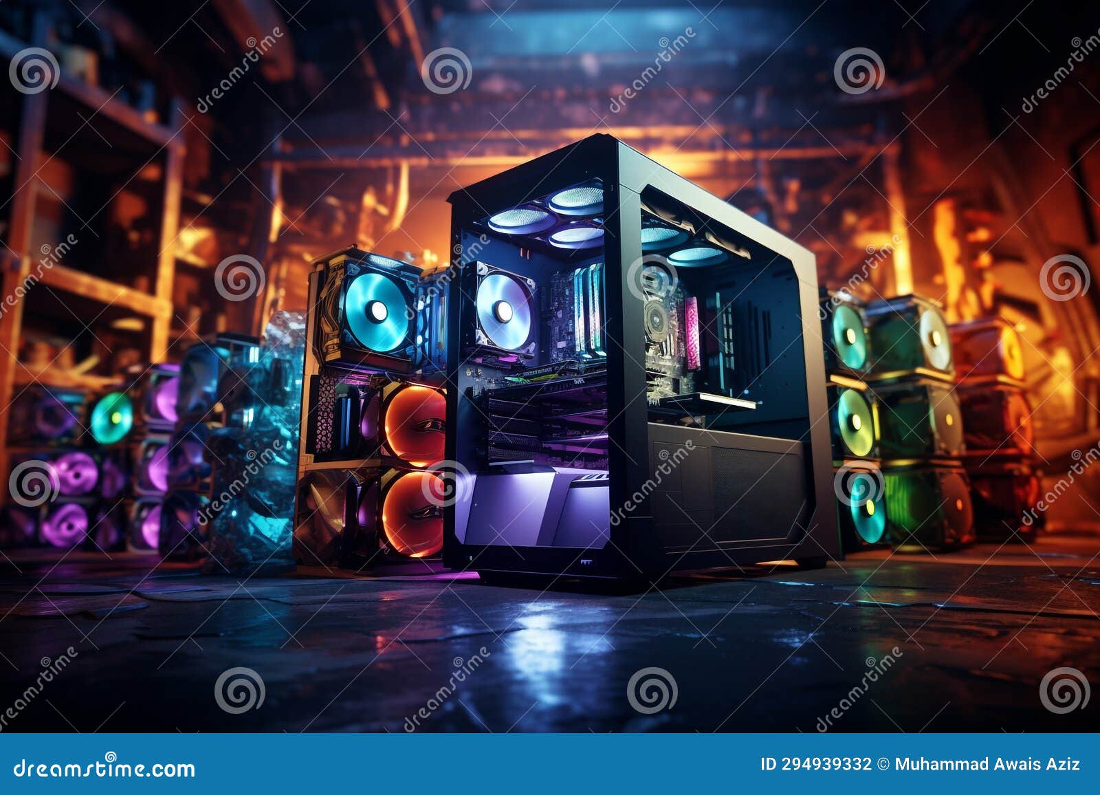 Black Gaming Computer with Colorful Lights in Dark Room - Ai Generated ...