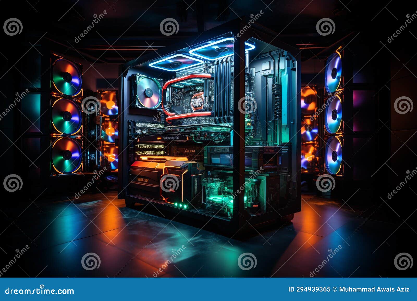 Black Gaming Computer with Colorful Lights in Dark Room - Ai Generated ...