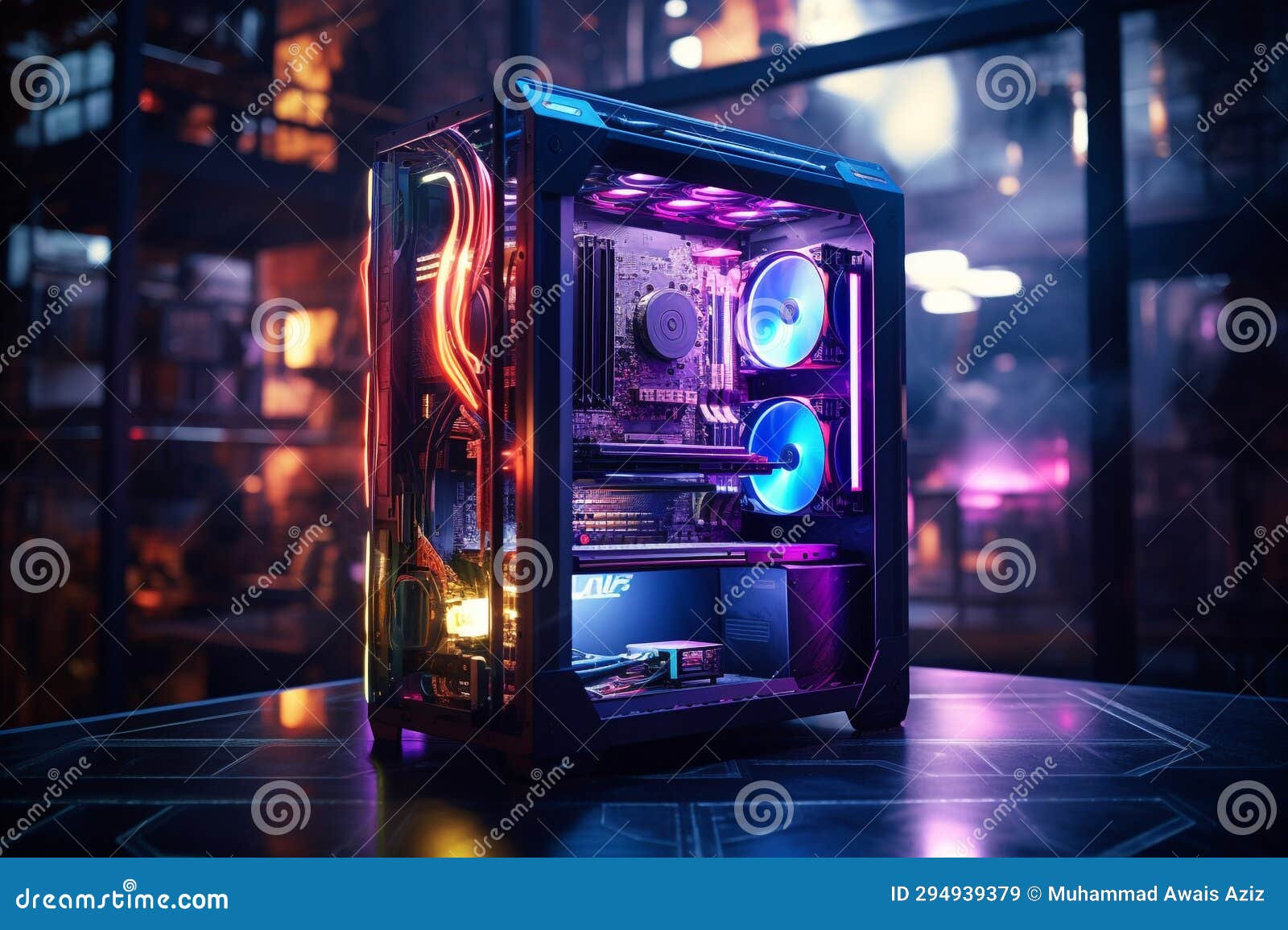Black Gaming Computer with Colorful Lights in Dark Room - Ai Generated ...