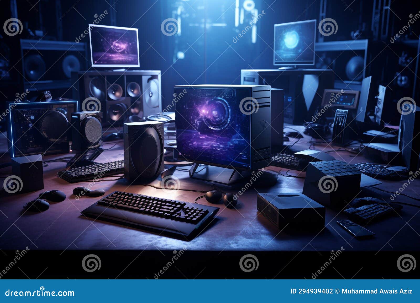 Black Gaming Computer with Colorful Lights in Dark Room - Ai Generated ...