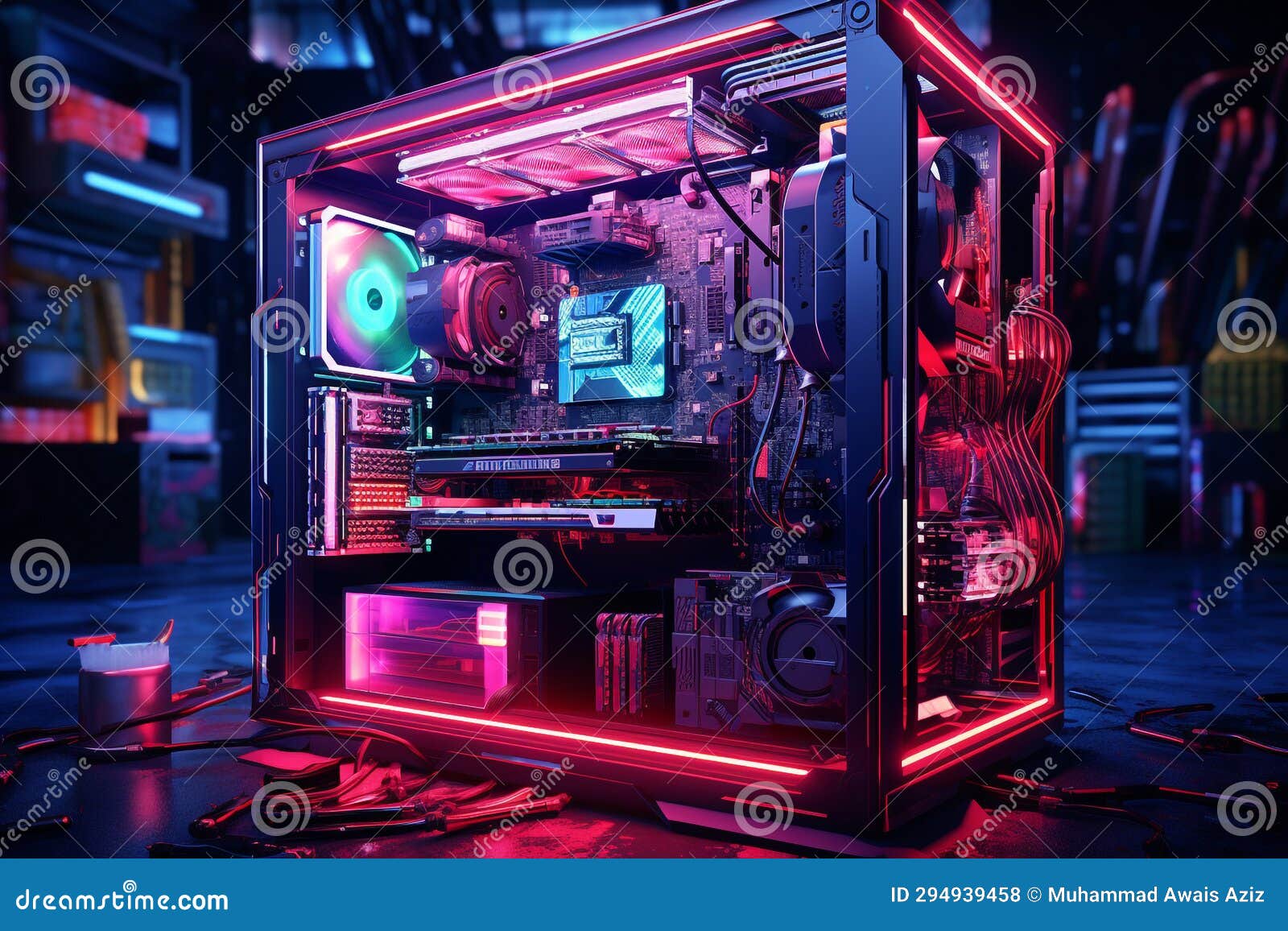 Black Gaming Computer with Colorful Lights in Dark Room - Ai Generated ...