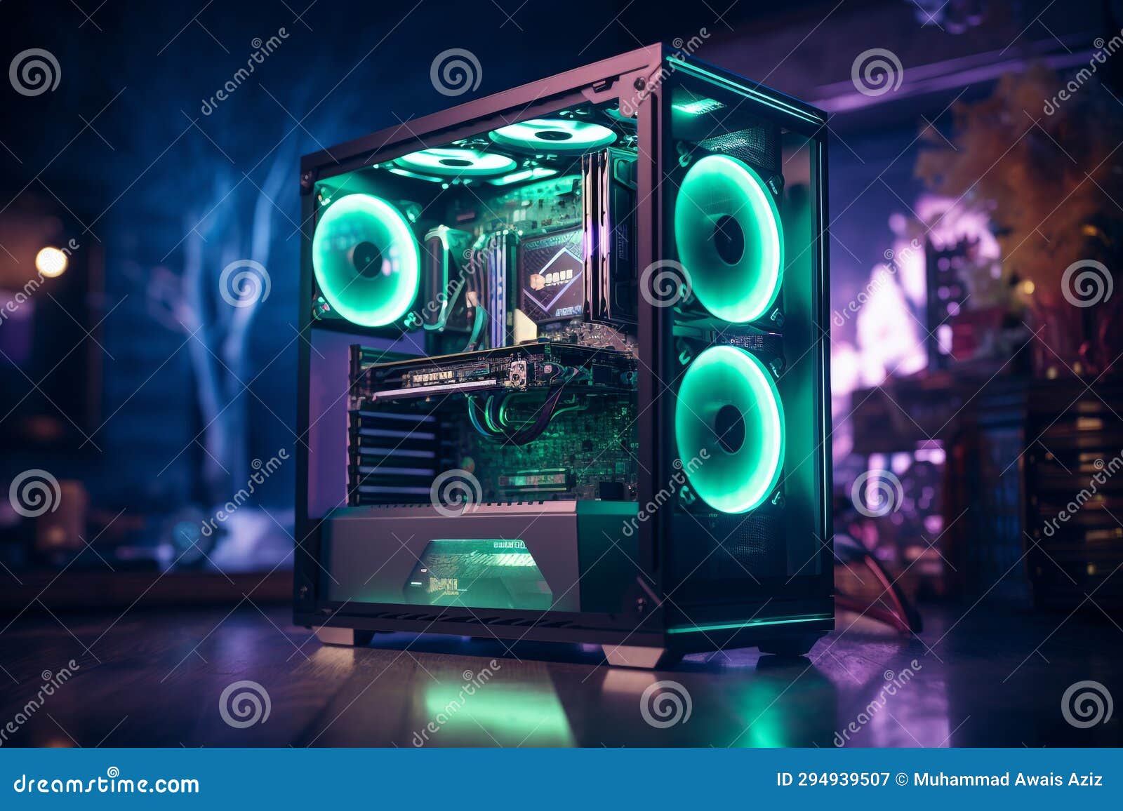 Black Gaming Computer with Colorful Lights in Dark Room - Ai Generated ...