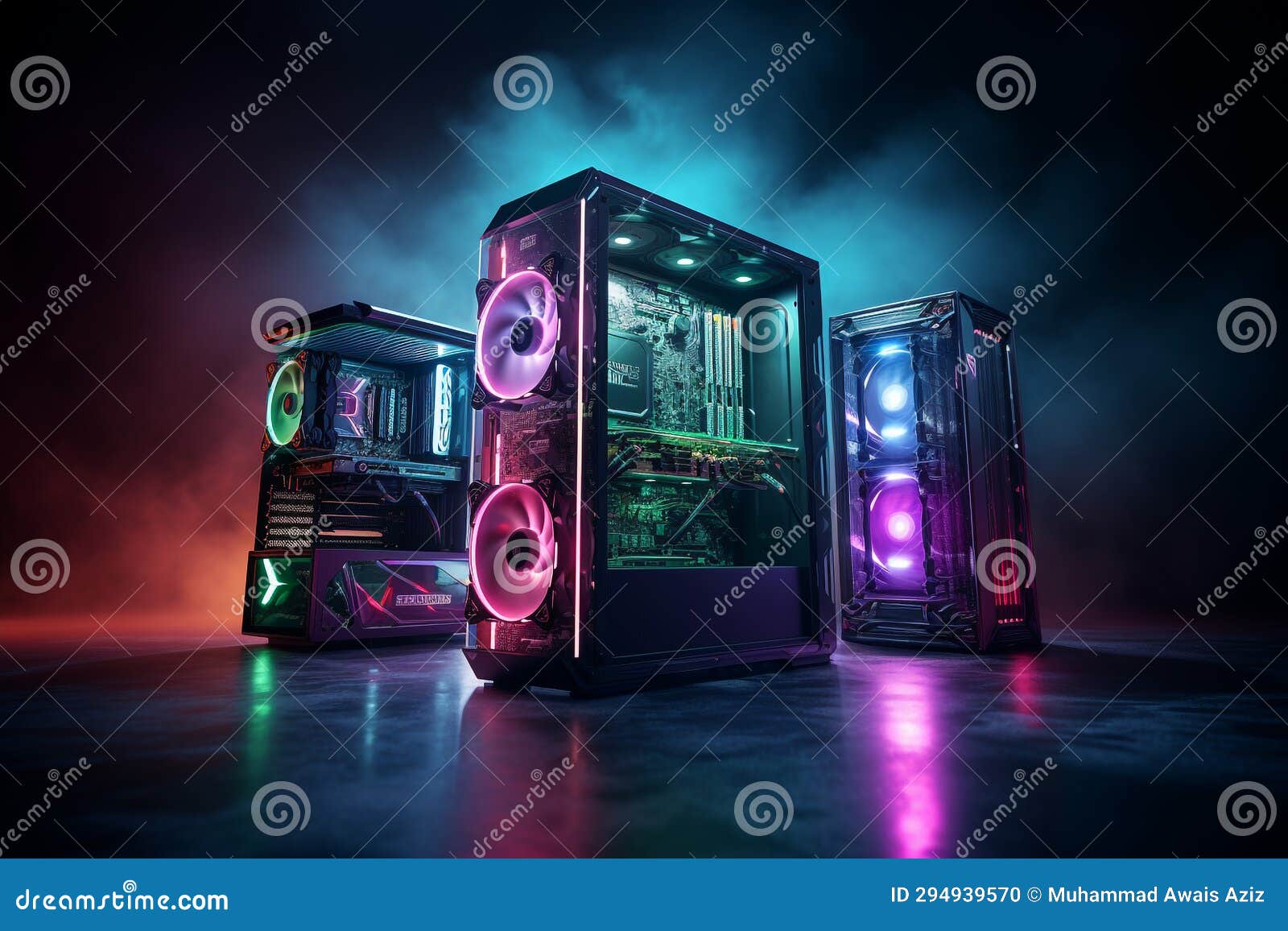 Black Gaming Computer with Colorful Lights in Dark Room - Ai Generated ...