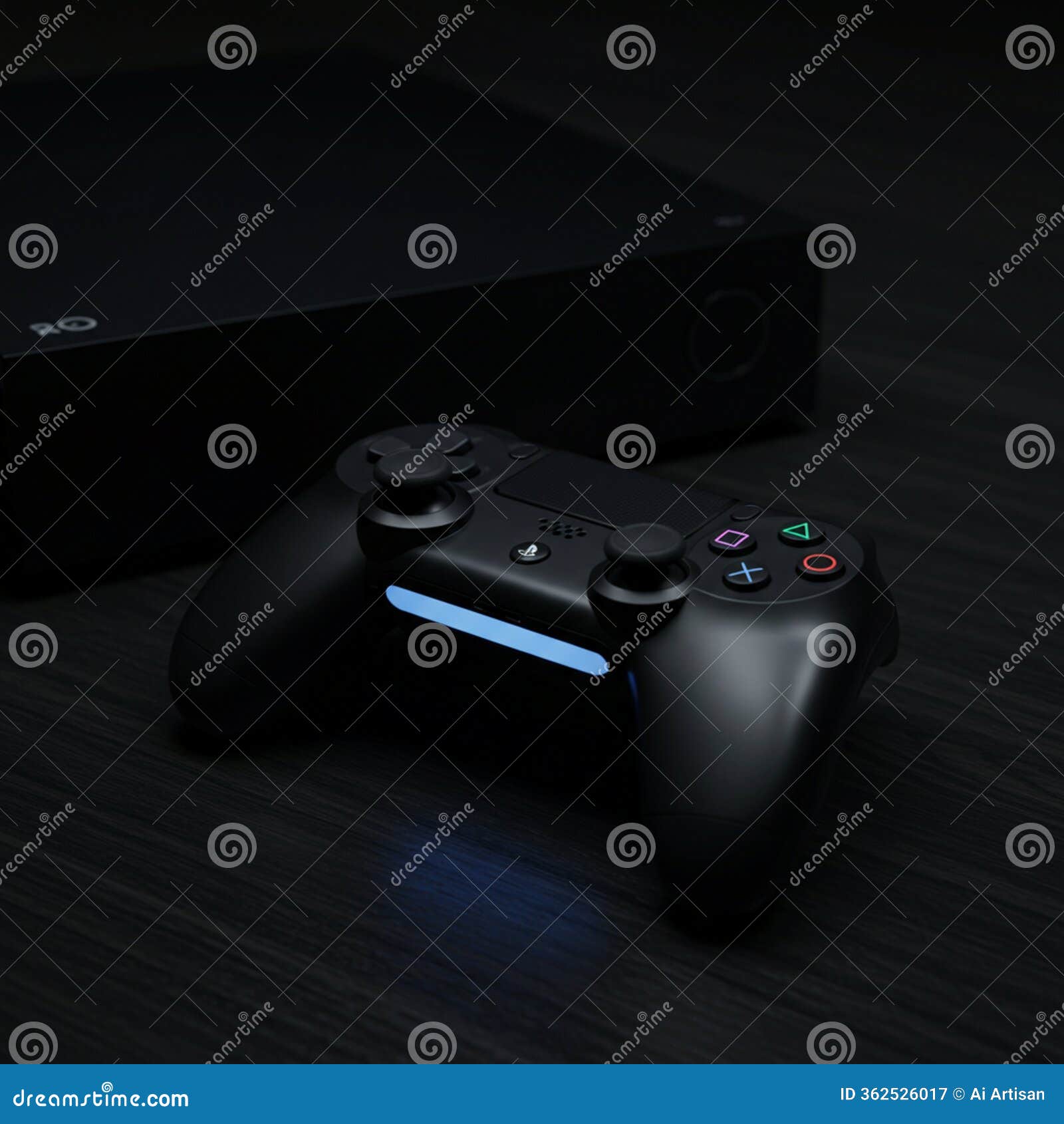 Black Gaming Console and Controller Shown on a Dark Surface. the ...