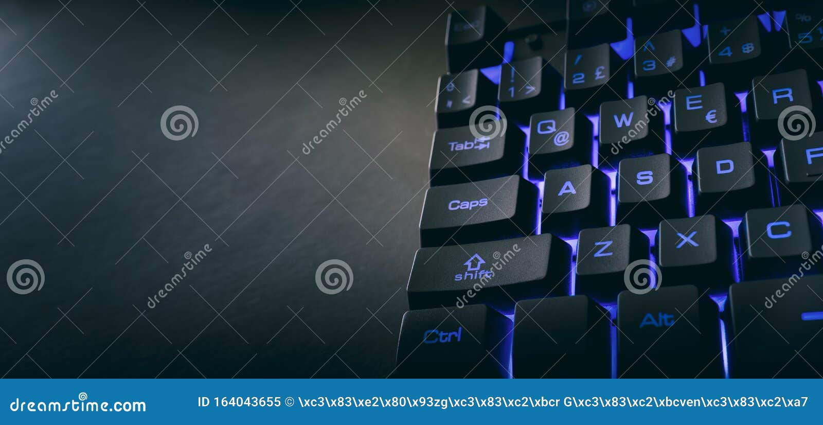 Black Gaming Keyboard with Blue Led Lights Stock Image - Image of glow ...
