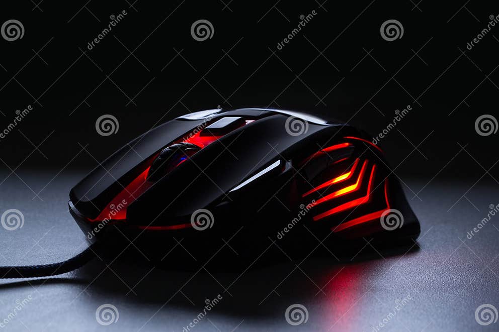 Black Gaming Mouse with Red Light Stock Image - Image of keys, black ...