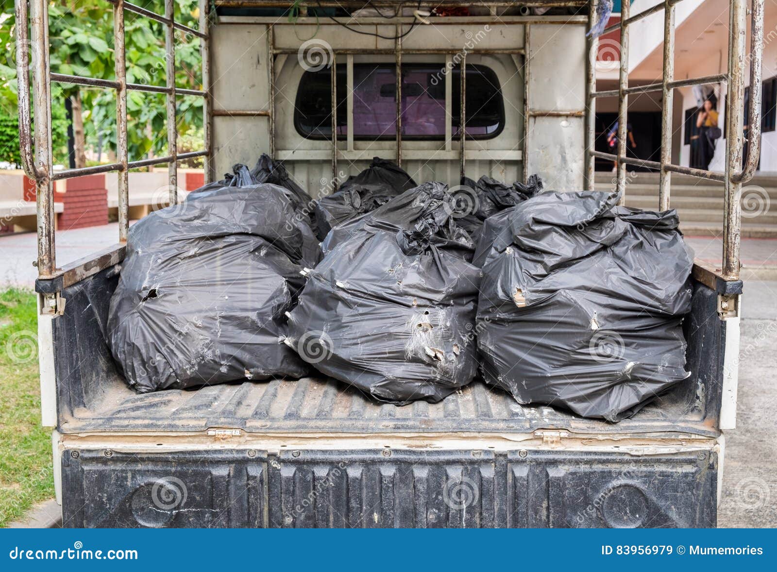 Black Garbage Bag Stacked on Truck Stock Image - Image of closed, dirty ...