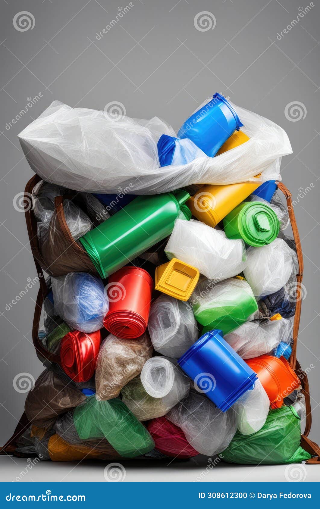 Black Garbage Bag with Visible Plastic Waste on Neutral Backdrop Stock ...