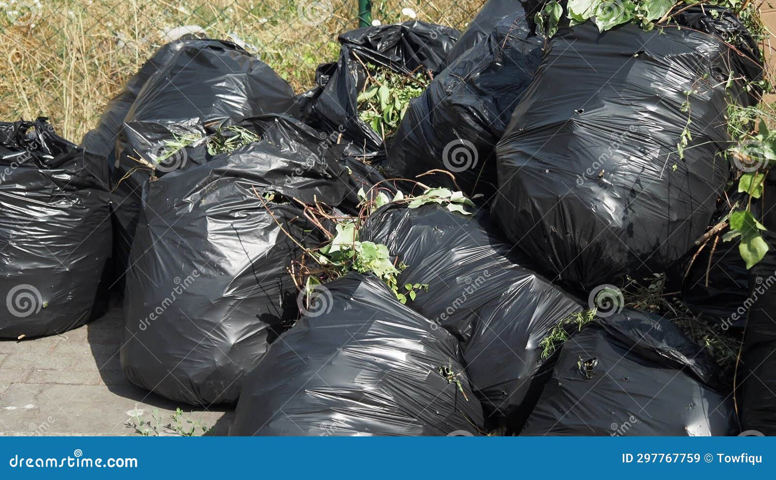 Black Garbage Bags Stack on a Park Stock Video - Video of junk, group ...