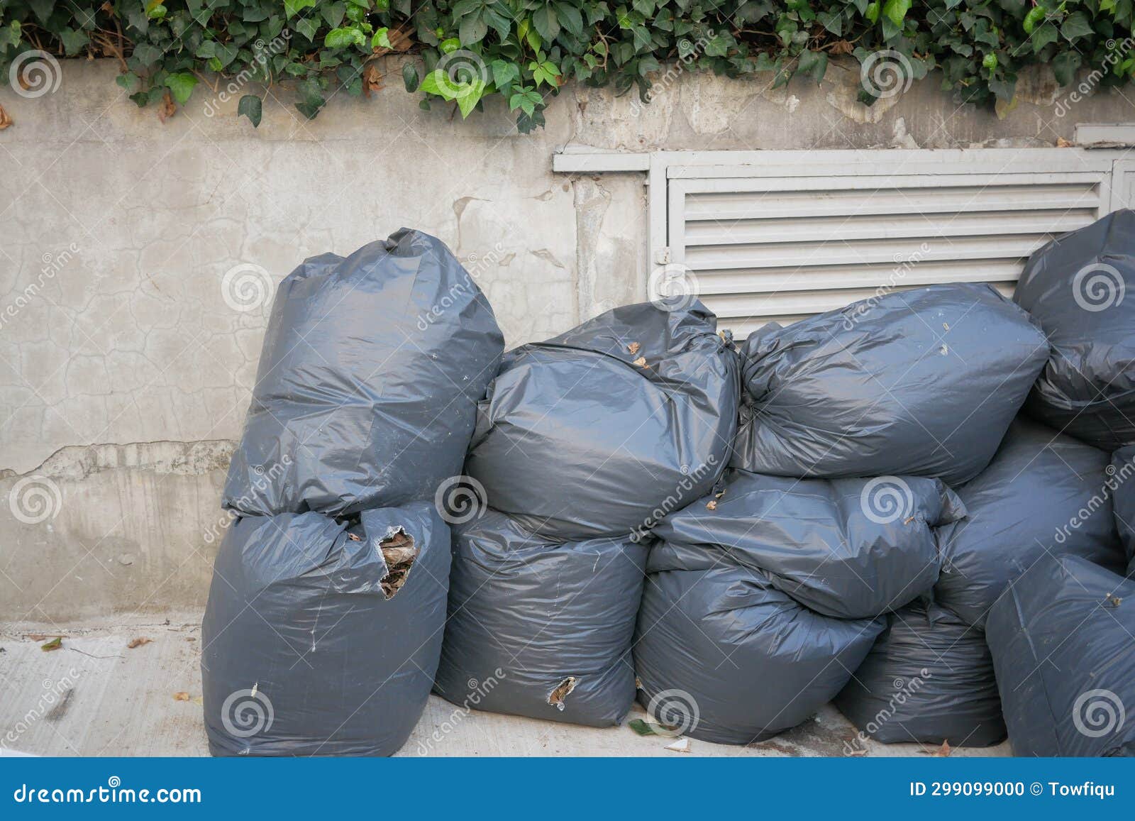 Black Garbage Bags Stack on a Park Stock Photo - Image of dump, duty ...