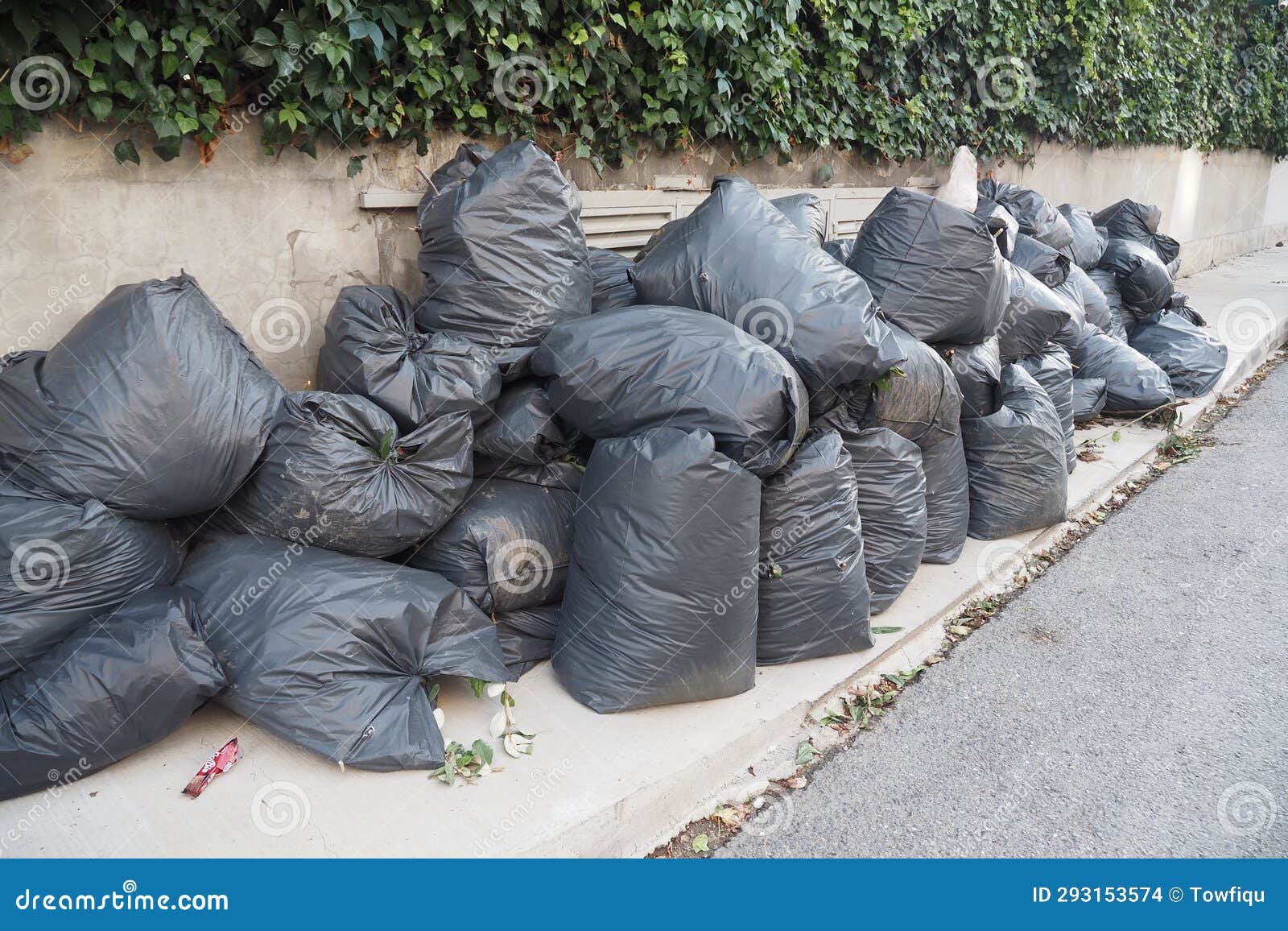 Black Garbage Bags Stack on a Park Stock Photo - Image of packages ...