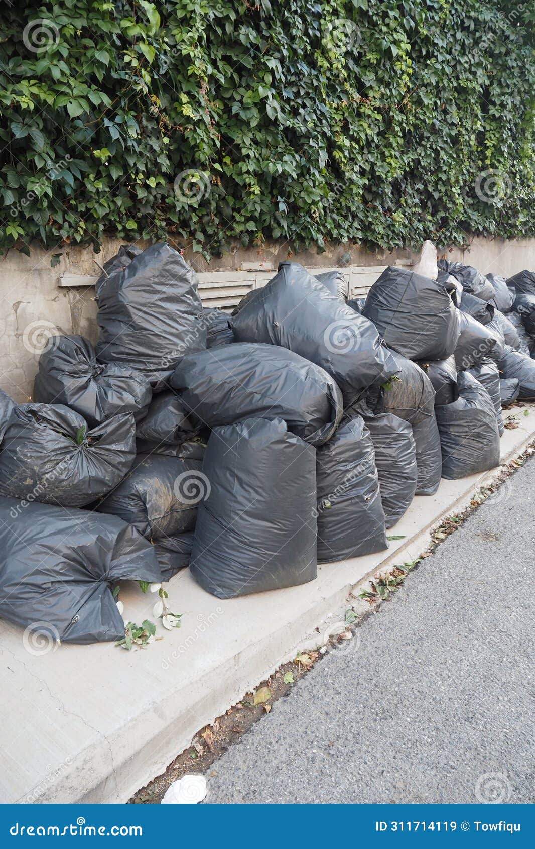 Black Garbage Bags Stack on a Park Stock Image - Image of isolated ...