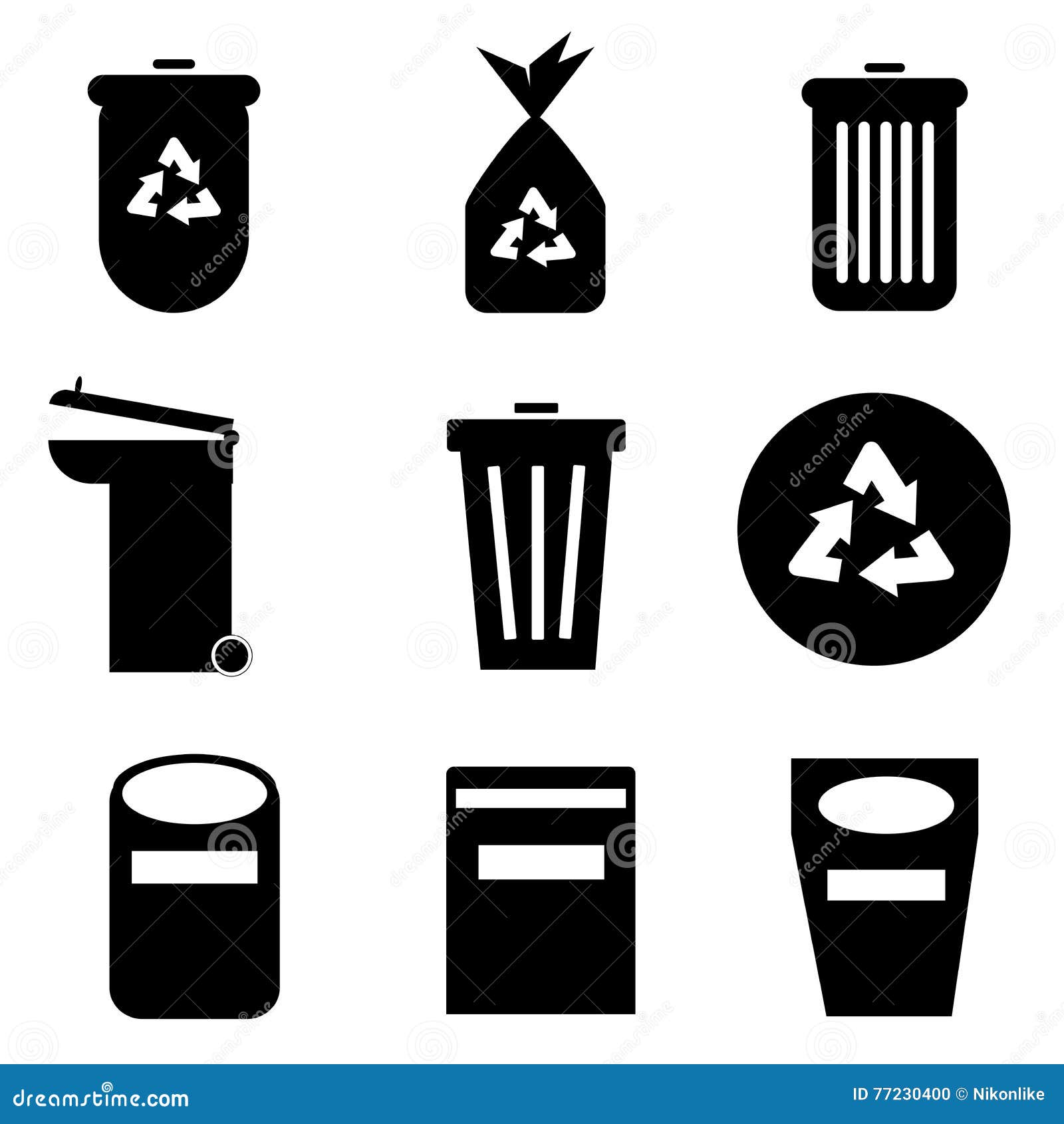 Black garbage Icons. stock vector. Illustration of hygienic - 77230400