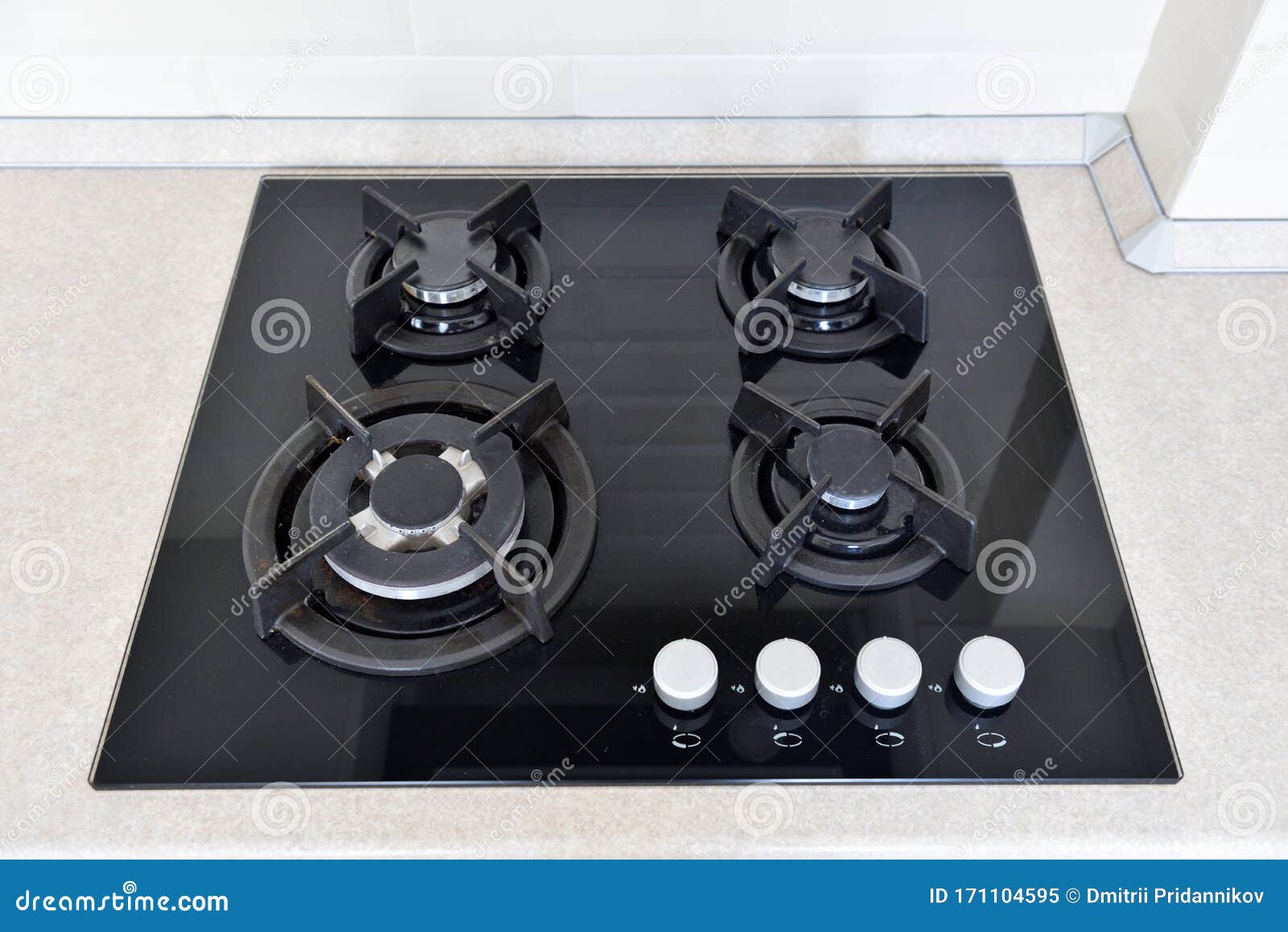 Black Gas Cooker Installed in the Kitchen on the Countertop Stock Image ...