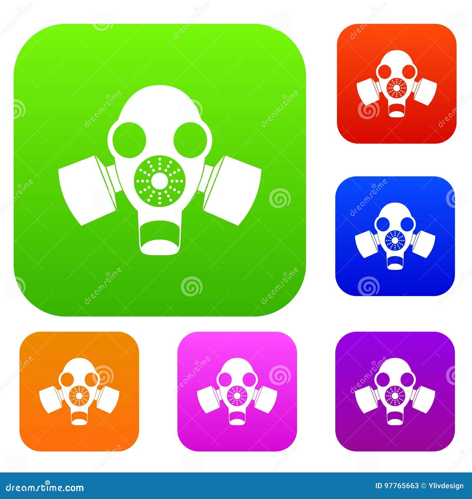 Black Gas Mask Set Collection Stock Vector - Illustration of green ...