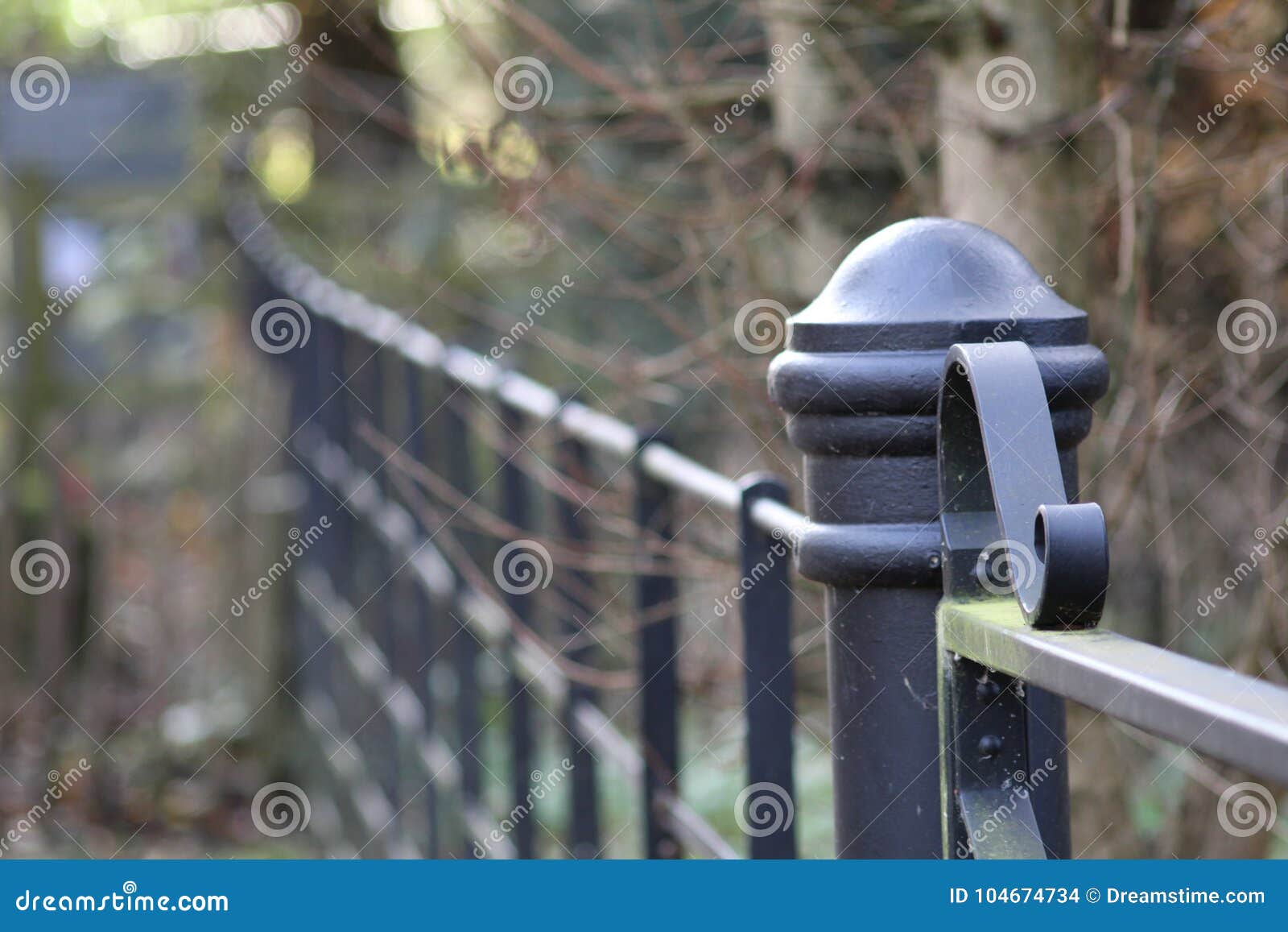 Black Gate Post and Gate with Scrolling Feature Stock Photo - Image of ...