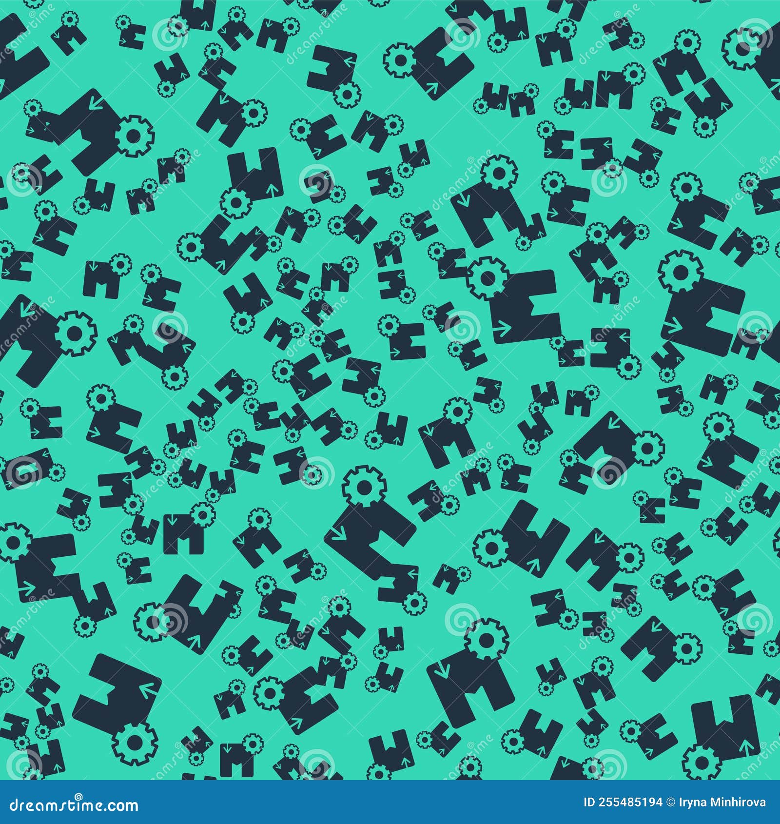 Black Gear Wheel with Package Box Icon Isolated Seamless Pattern on ...