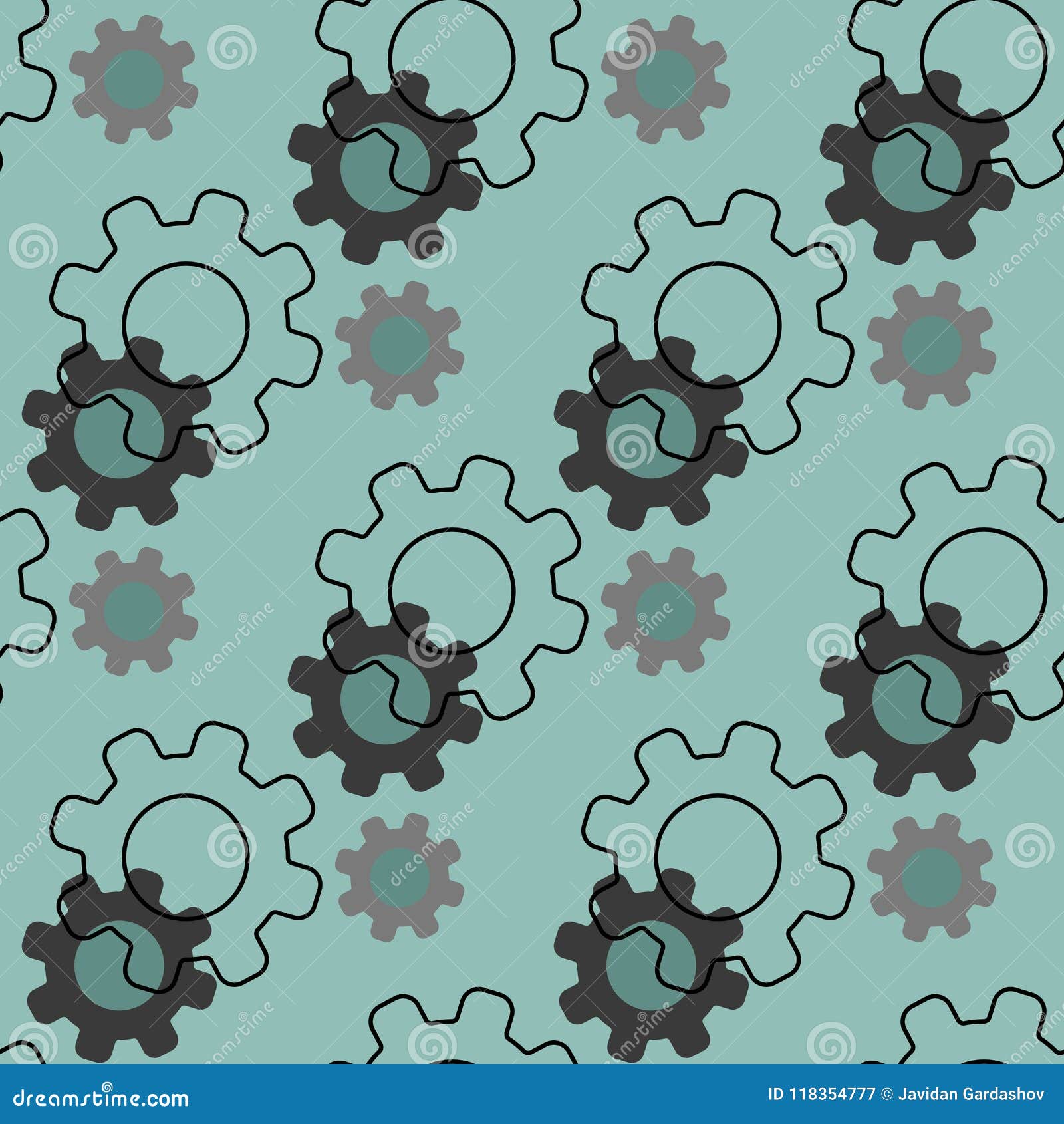 Black Gears Seamless Pattern Isolated on Blue. Wheels or Cogs. Repeat ...