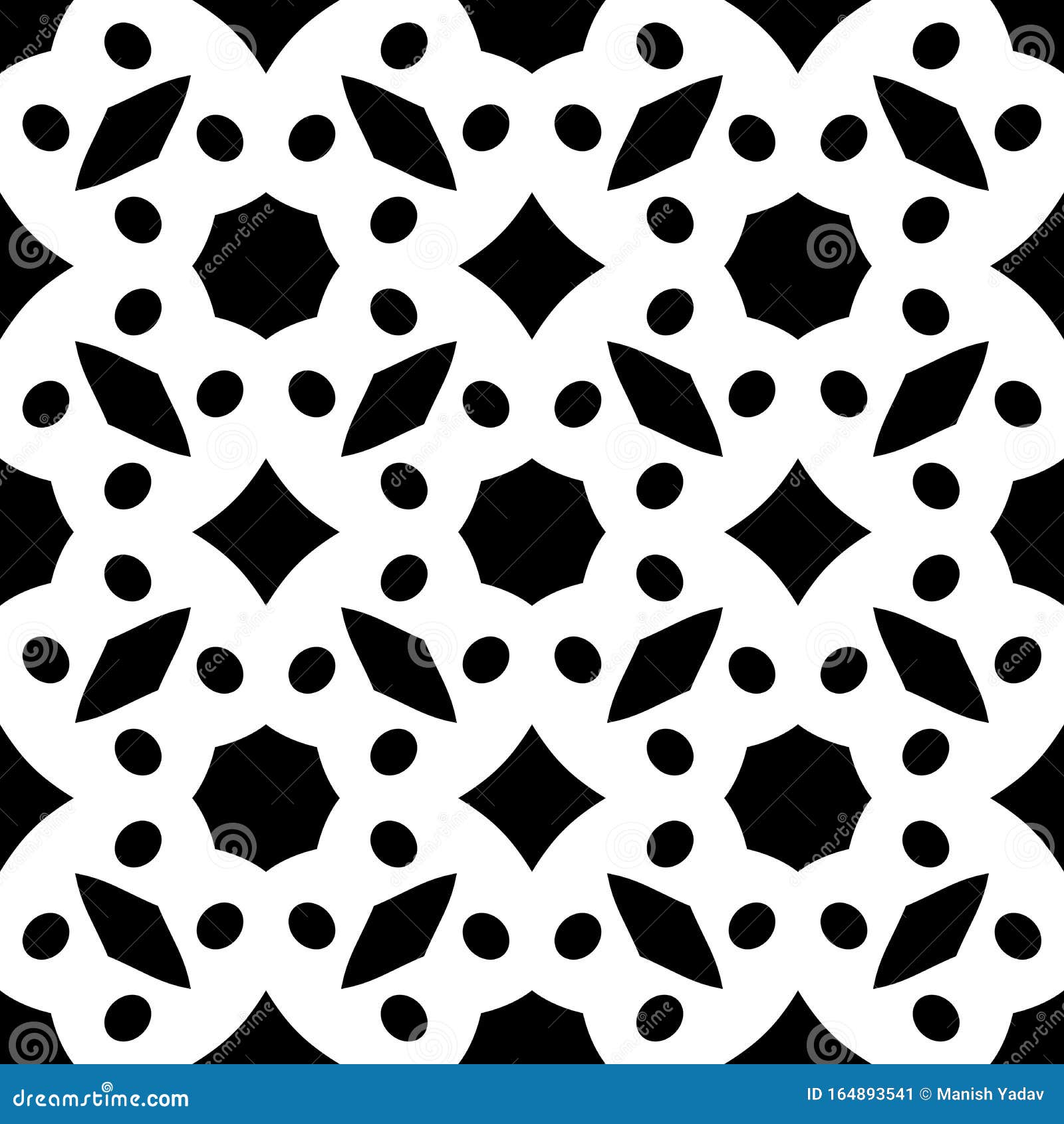 Black Geometric Seamless Diamond Triangles Circles Pattern in White ...