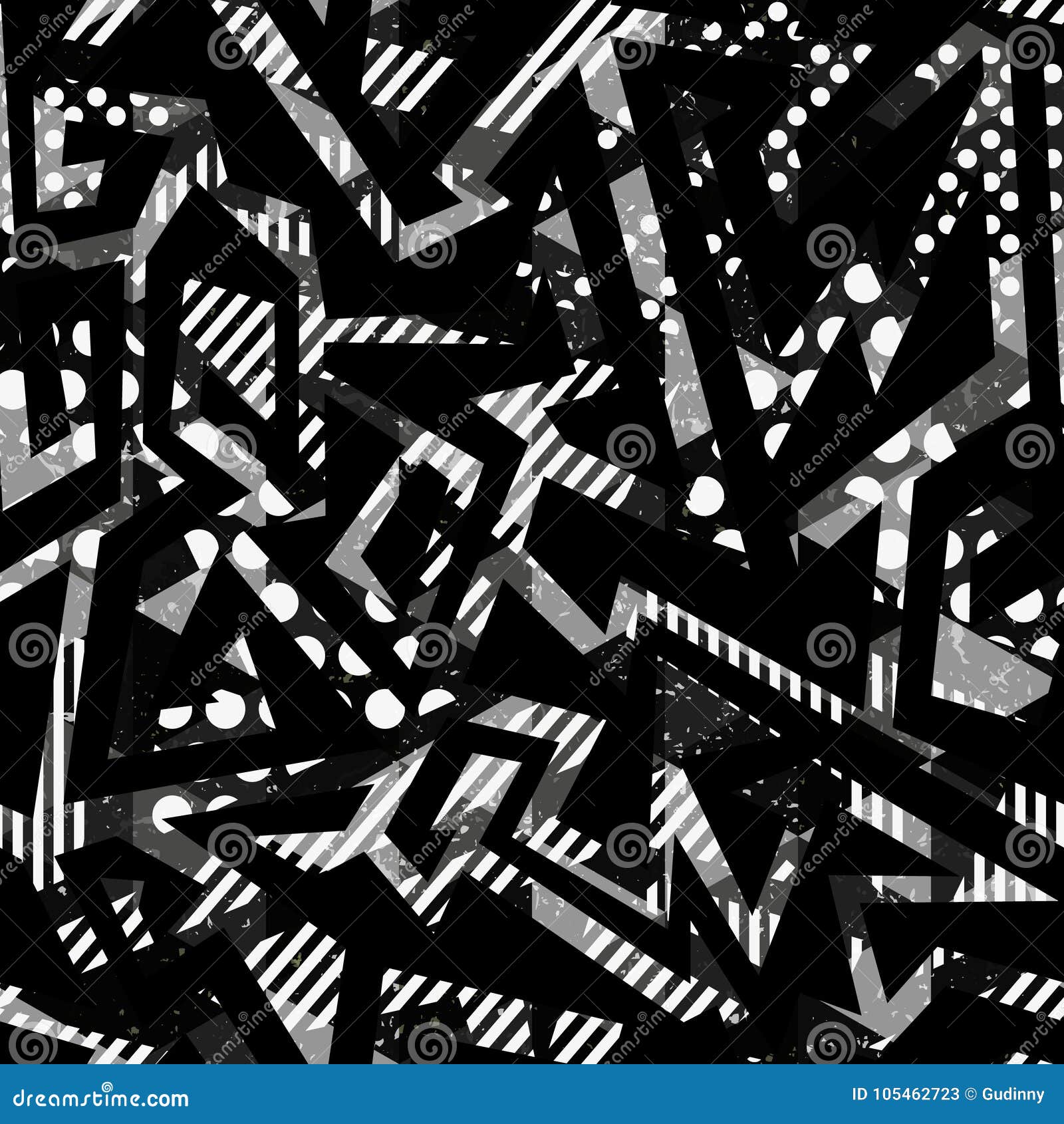 Black Geometric Seamless Pattern with Grunge Effect Stock Vector ...