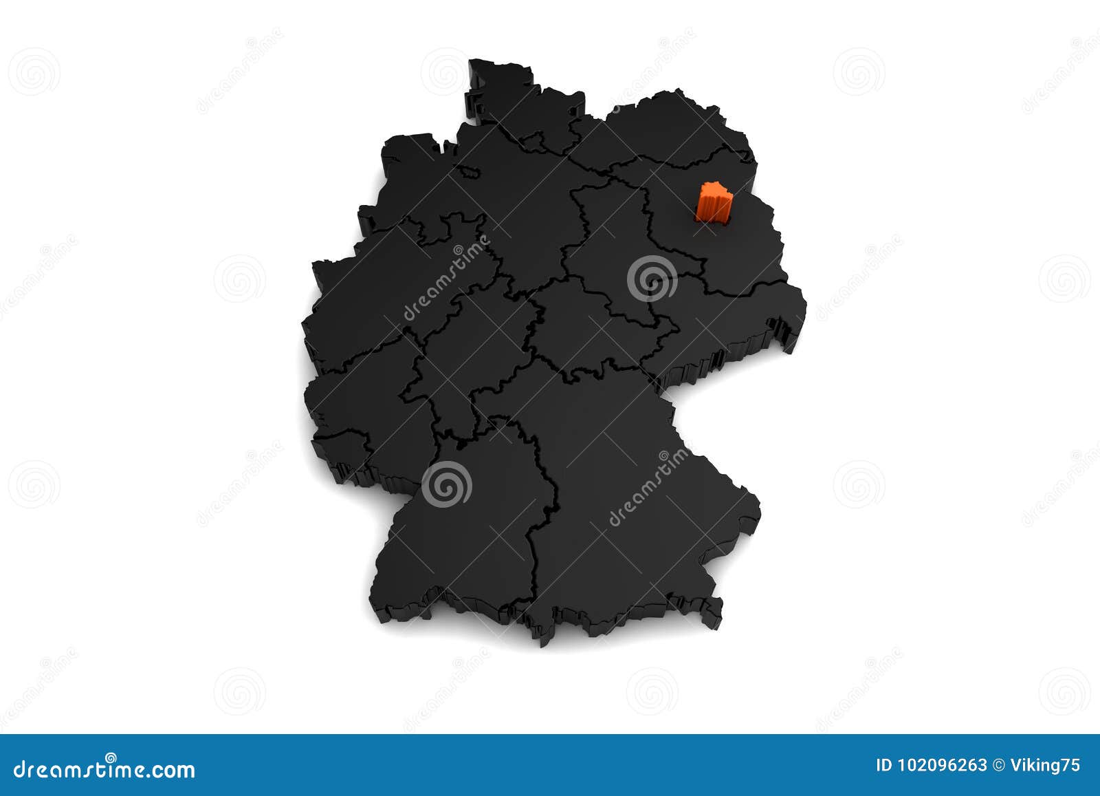 Black Germany Map, with Berlin Region, Highlighted in Orange. Stock ...