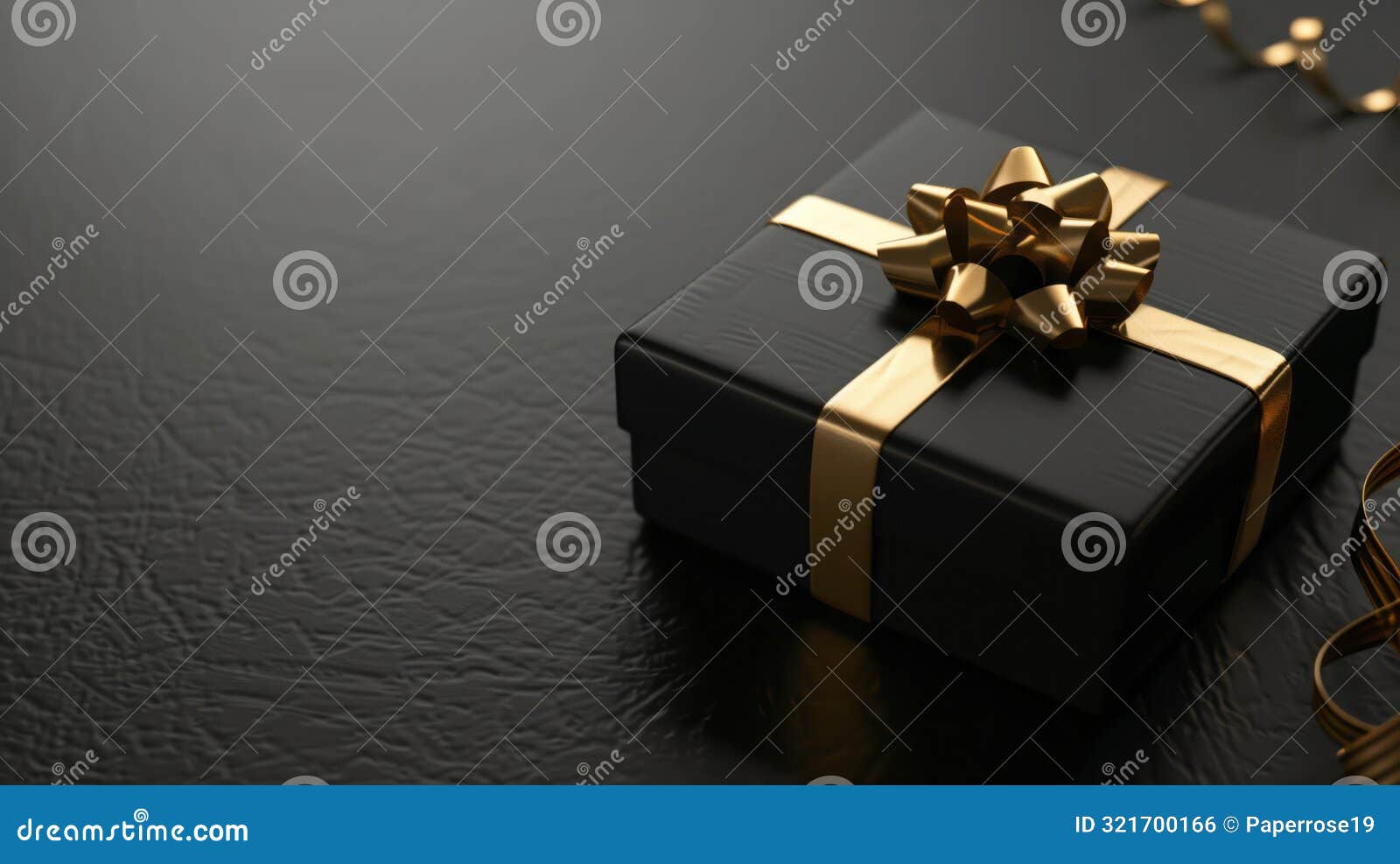Black Gift Box with Gold Bow Stock Photo - Image of form, modern: 321700166