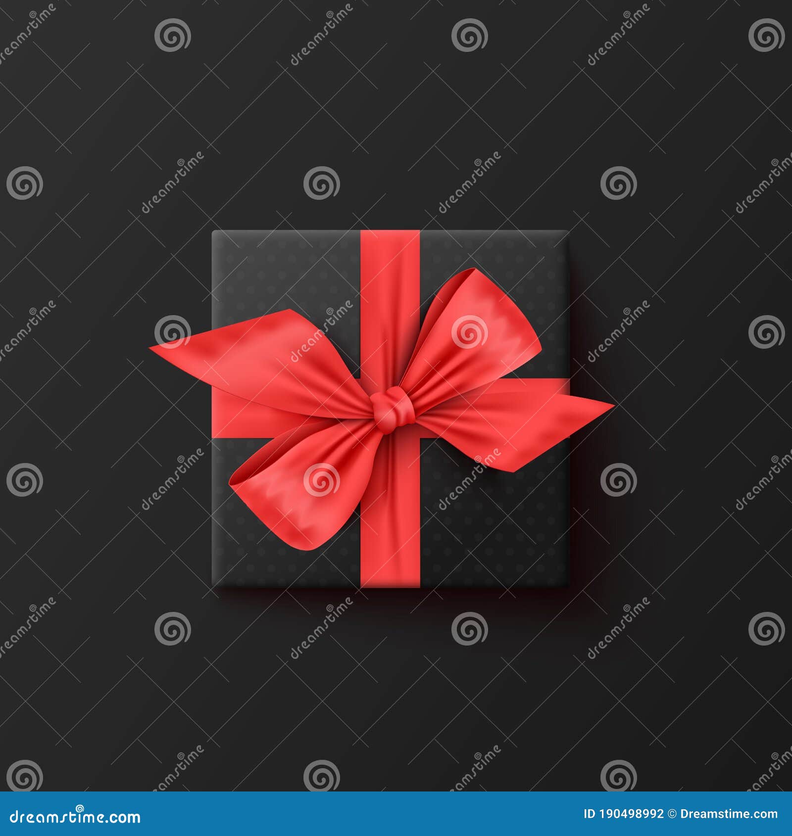Black Gift Box with Red Ribbon, Top View, Vector Illustration Stock ...