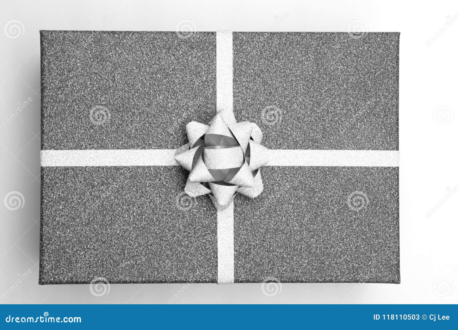 Black Gift Box with Silver Ribbon, Black and White Stock Image - Image ...