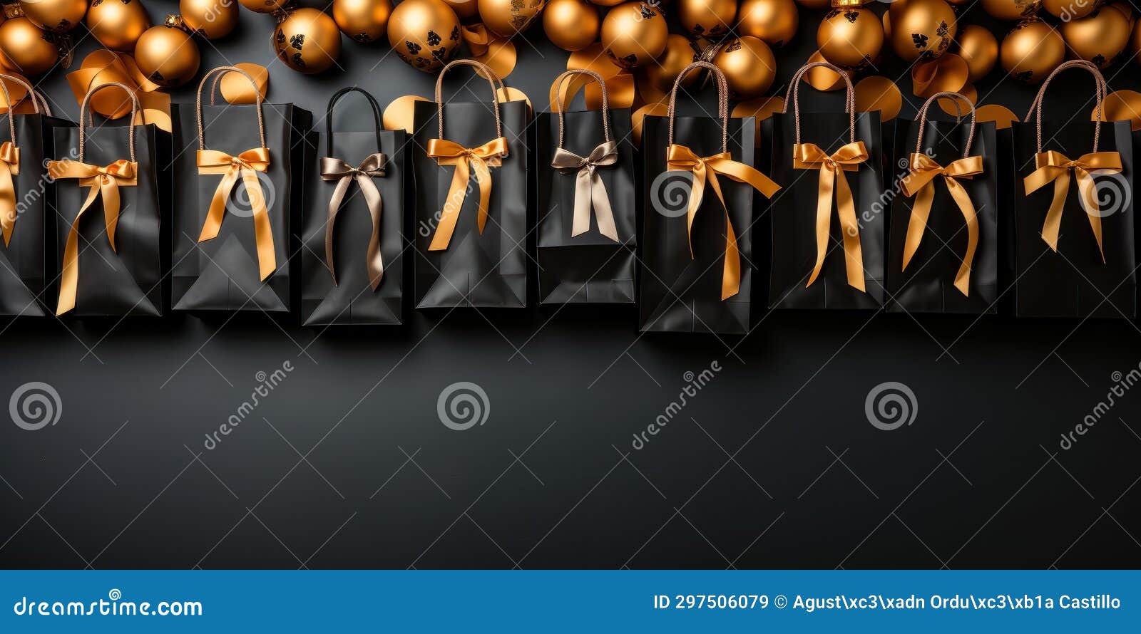 Black Gift Boxes with Gold Ribbon and Gold Decorations. Stock Image ...