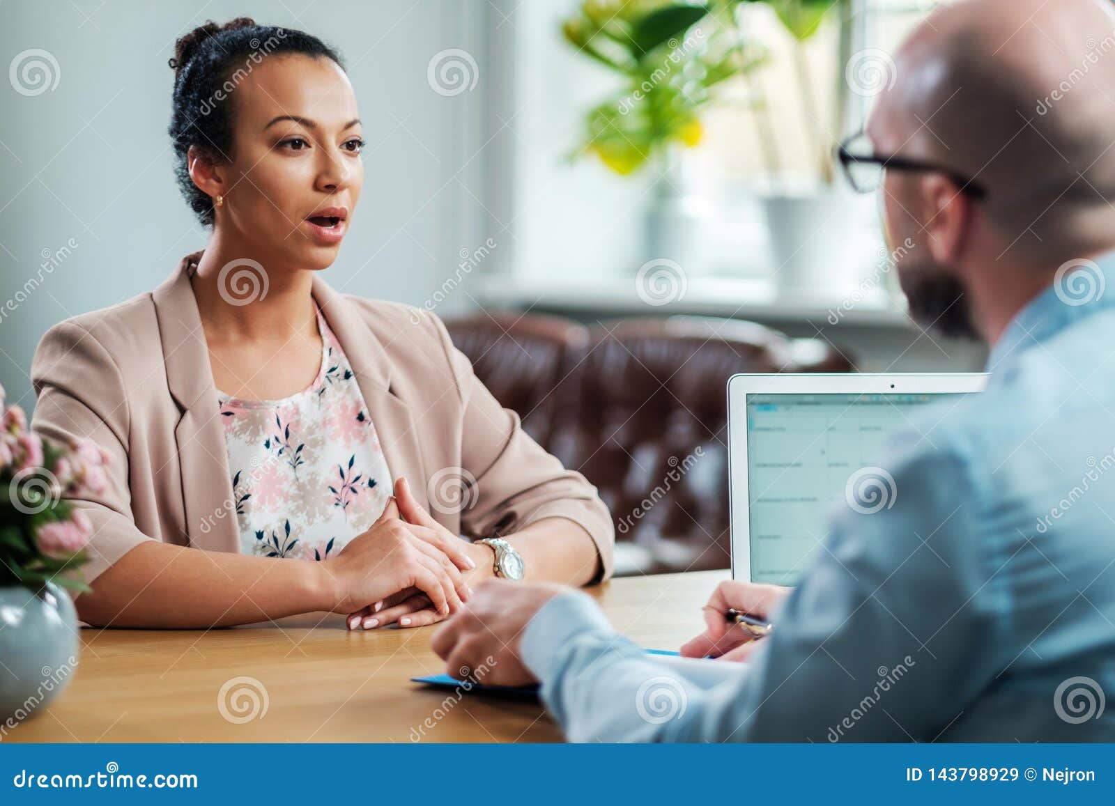 Black Girl Attending Job Interview Stock Image - Image of looking ...