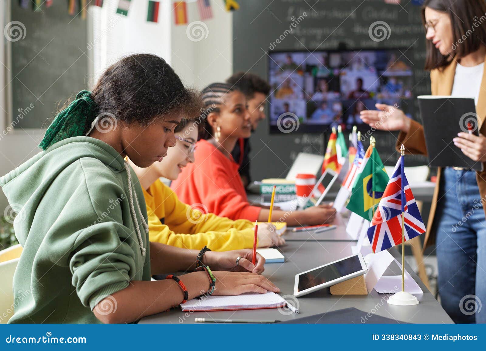 Black Girl with Multicultural Students in Class Stock Image - Image of ...