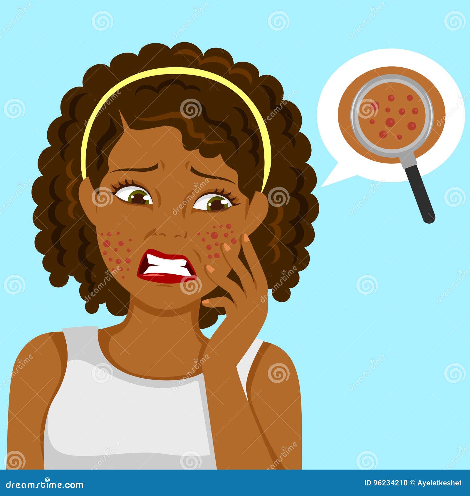 Girl With Pimples On Face Line Icon. Woman With Blackhead, Acne, Rash ...