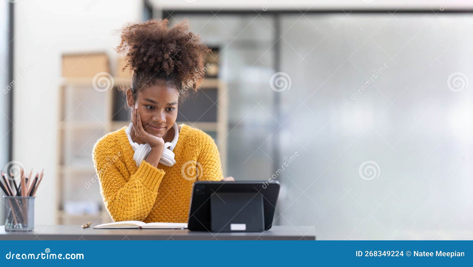 Black Girl Student Online Learning Class Study Online Video Call ...