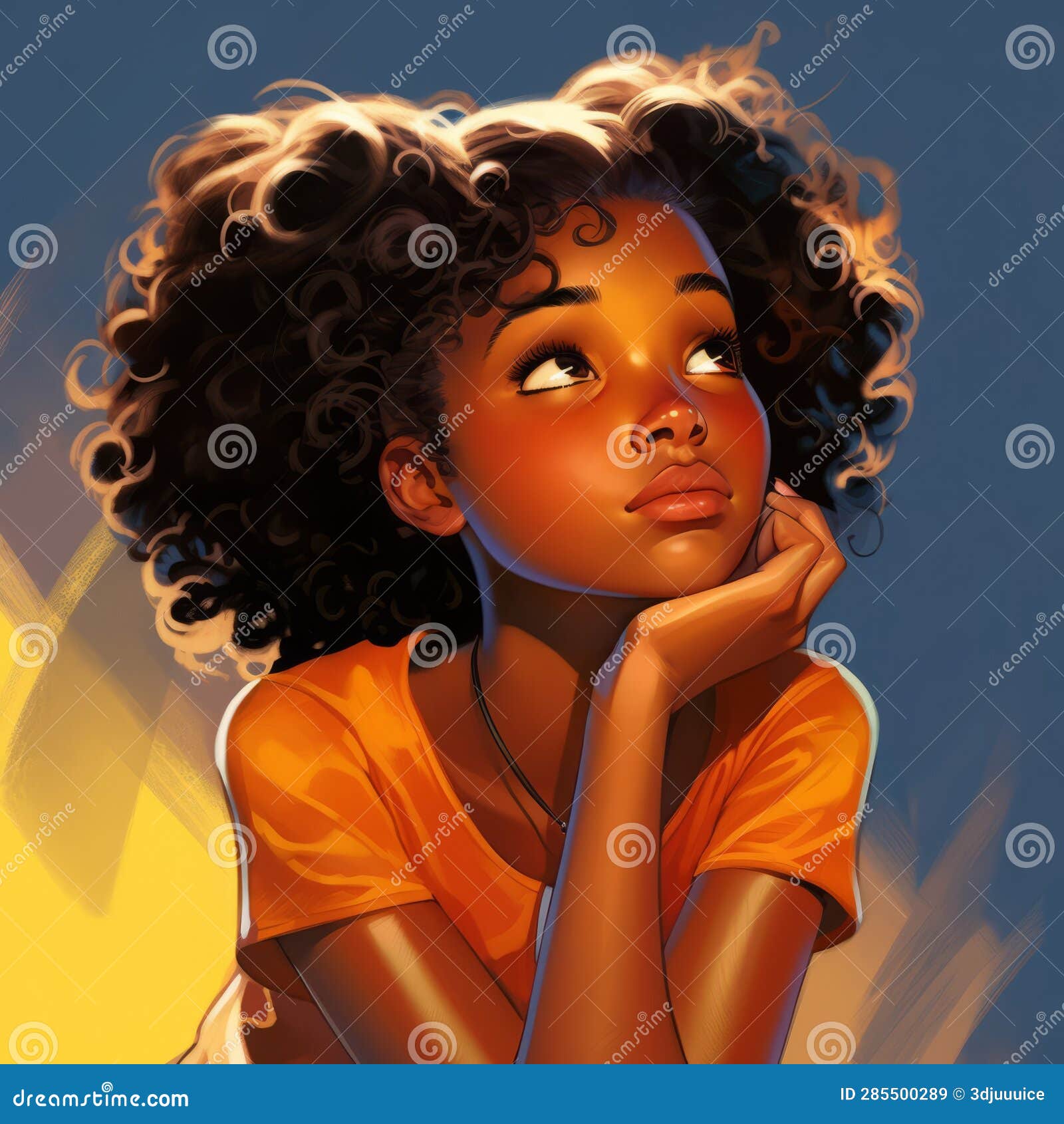 Black Girl in Thinking and Doubts Pose Cartoon Illustration. Stock ...