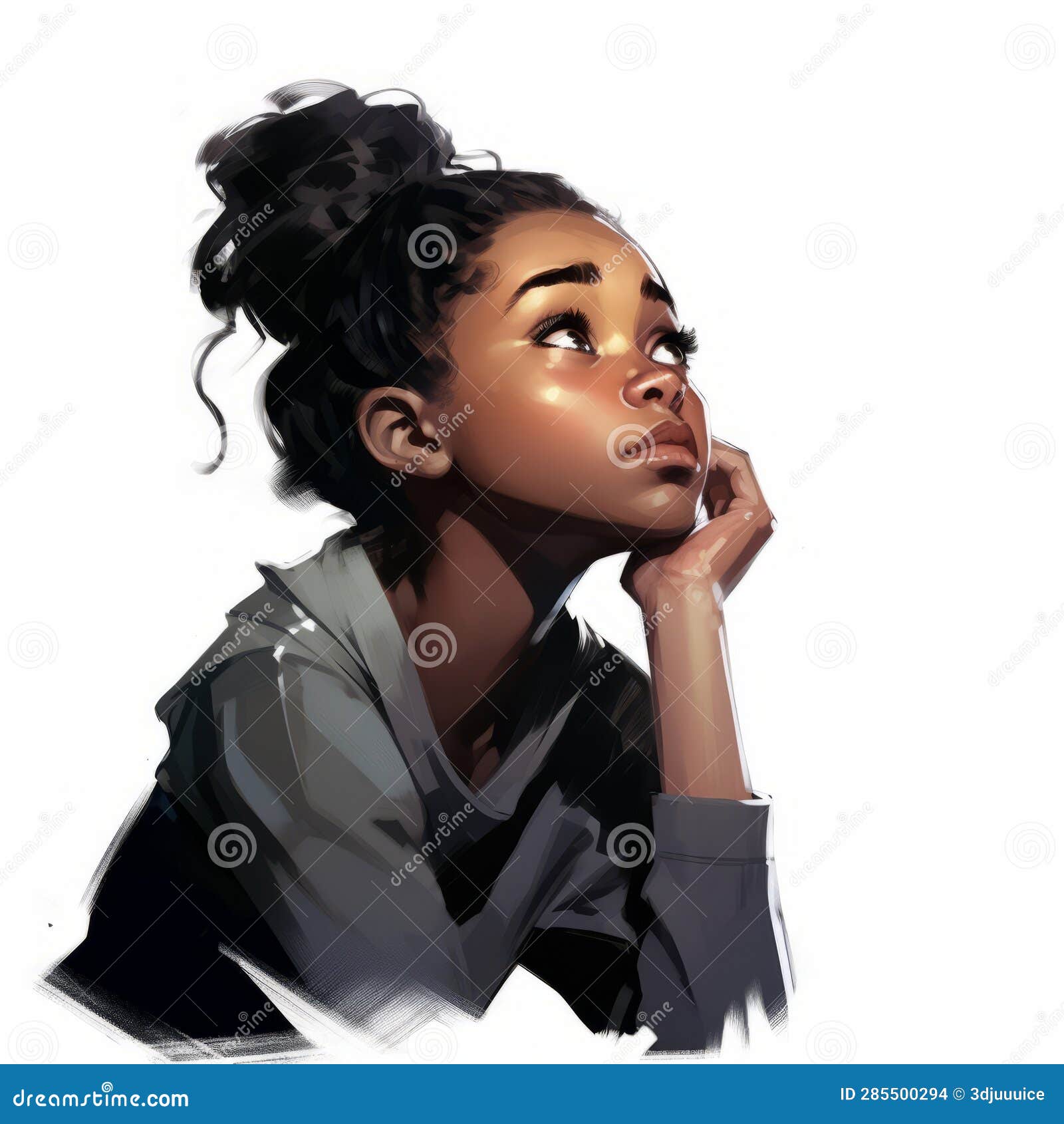 Black Girl in Thinking and Doubts Pose Cartoon Illustration. Stock ...
