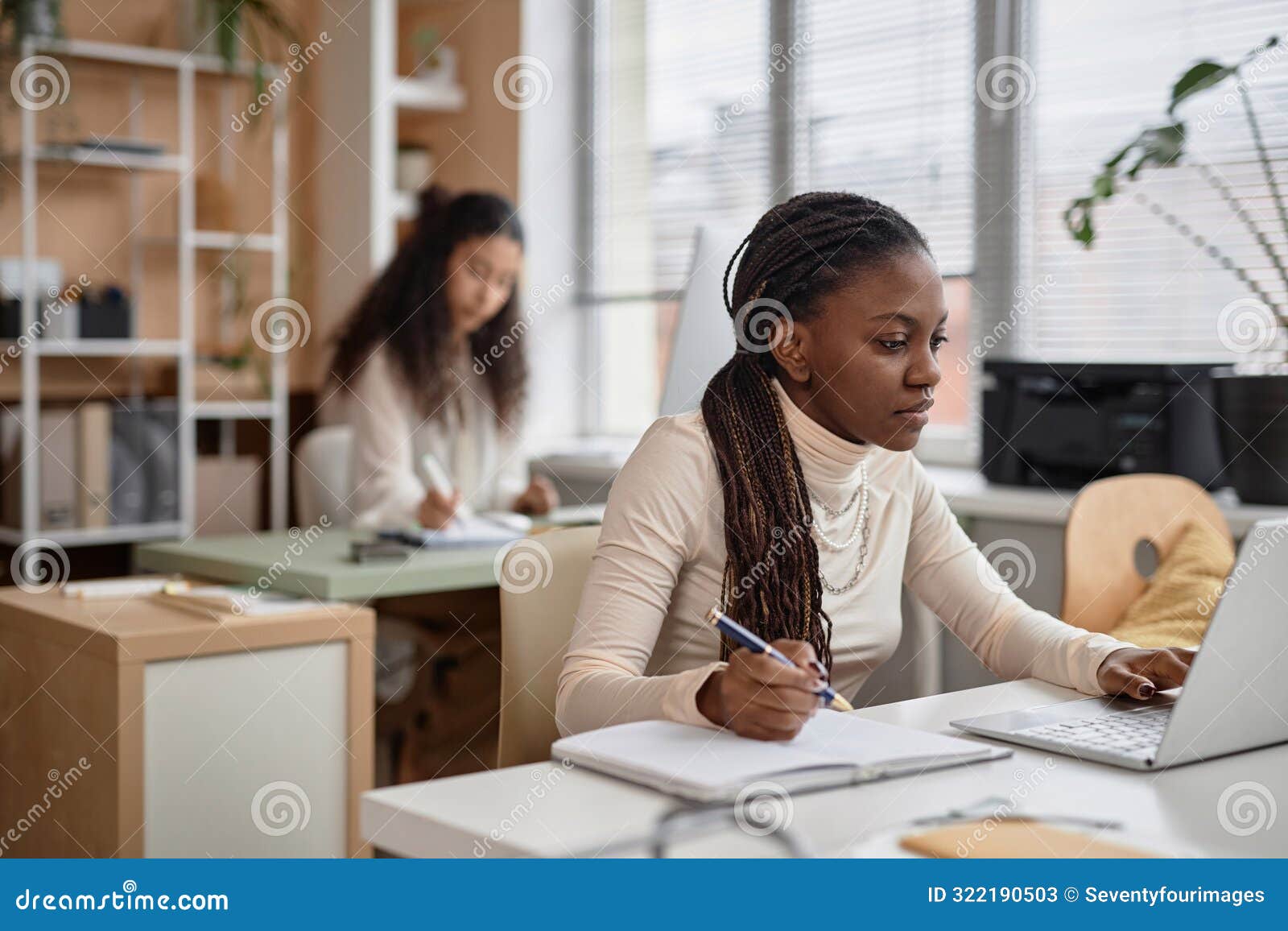 Black Girl Using Laptop for Study in Office Stock Image - Image of ...