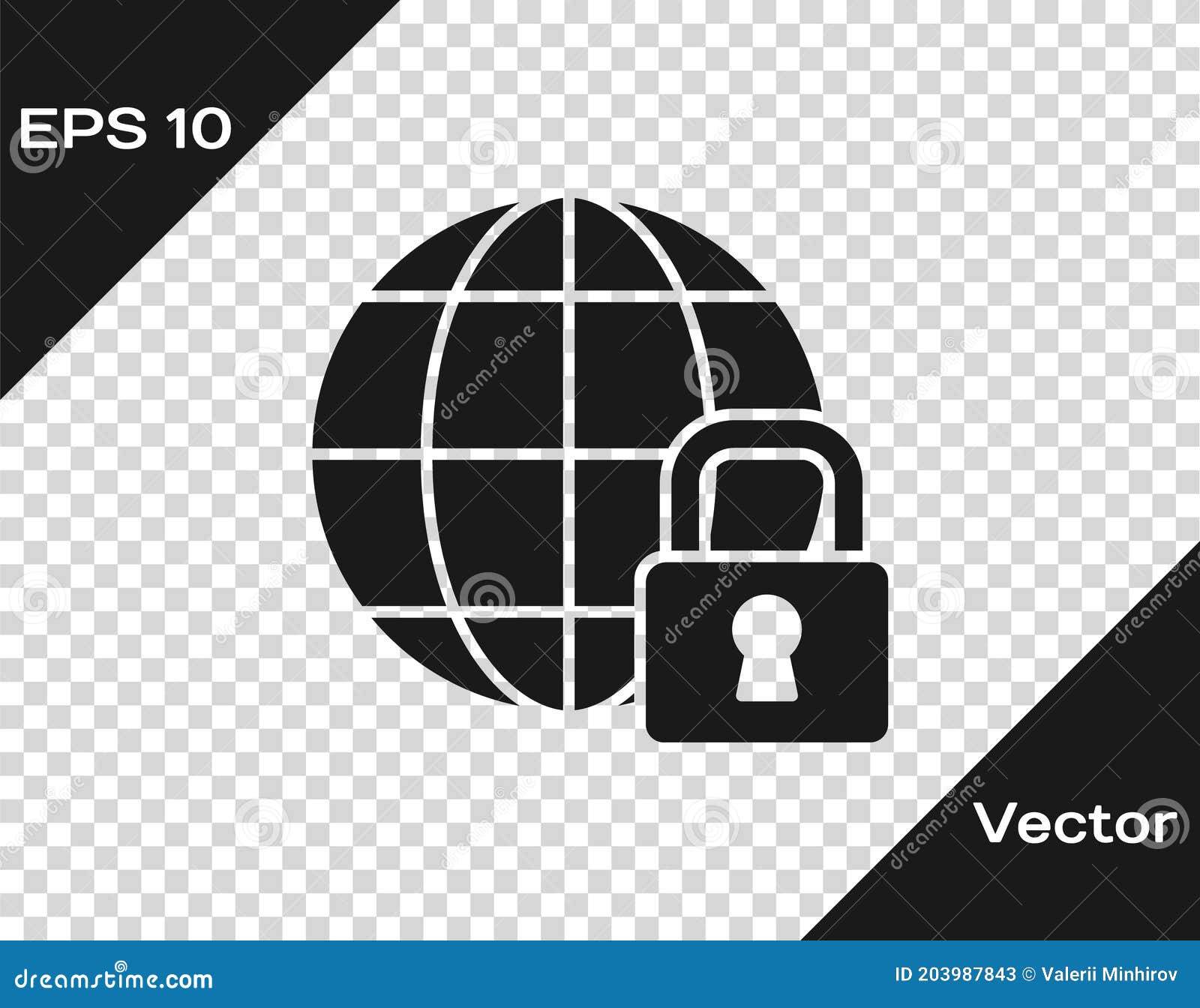 Black Global Lockdown - Locked Globe Icon Isolated on Transparent ...