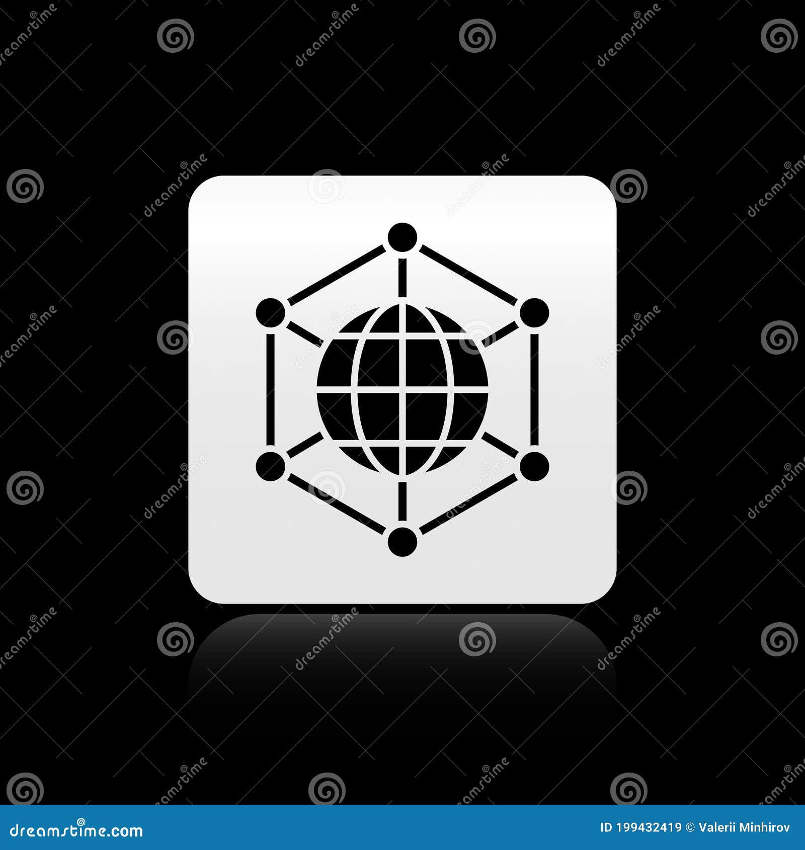 Black Global Technology or Social Network Icon Isolated on Black ...