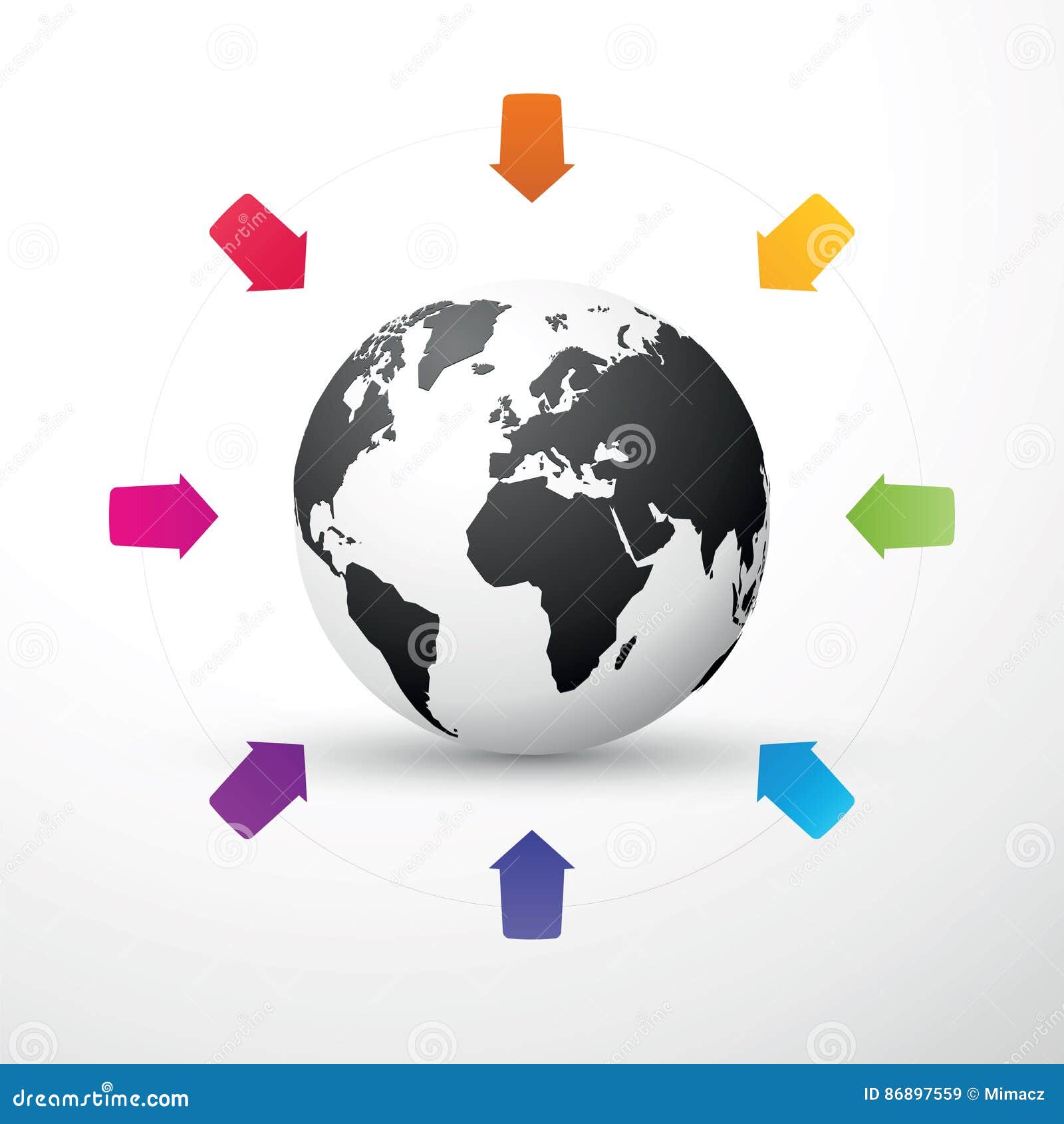 Black Globe with Colored Arrows Stock Illustration - Illustration of ...