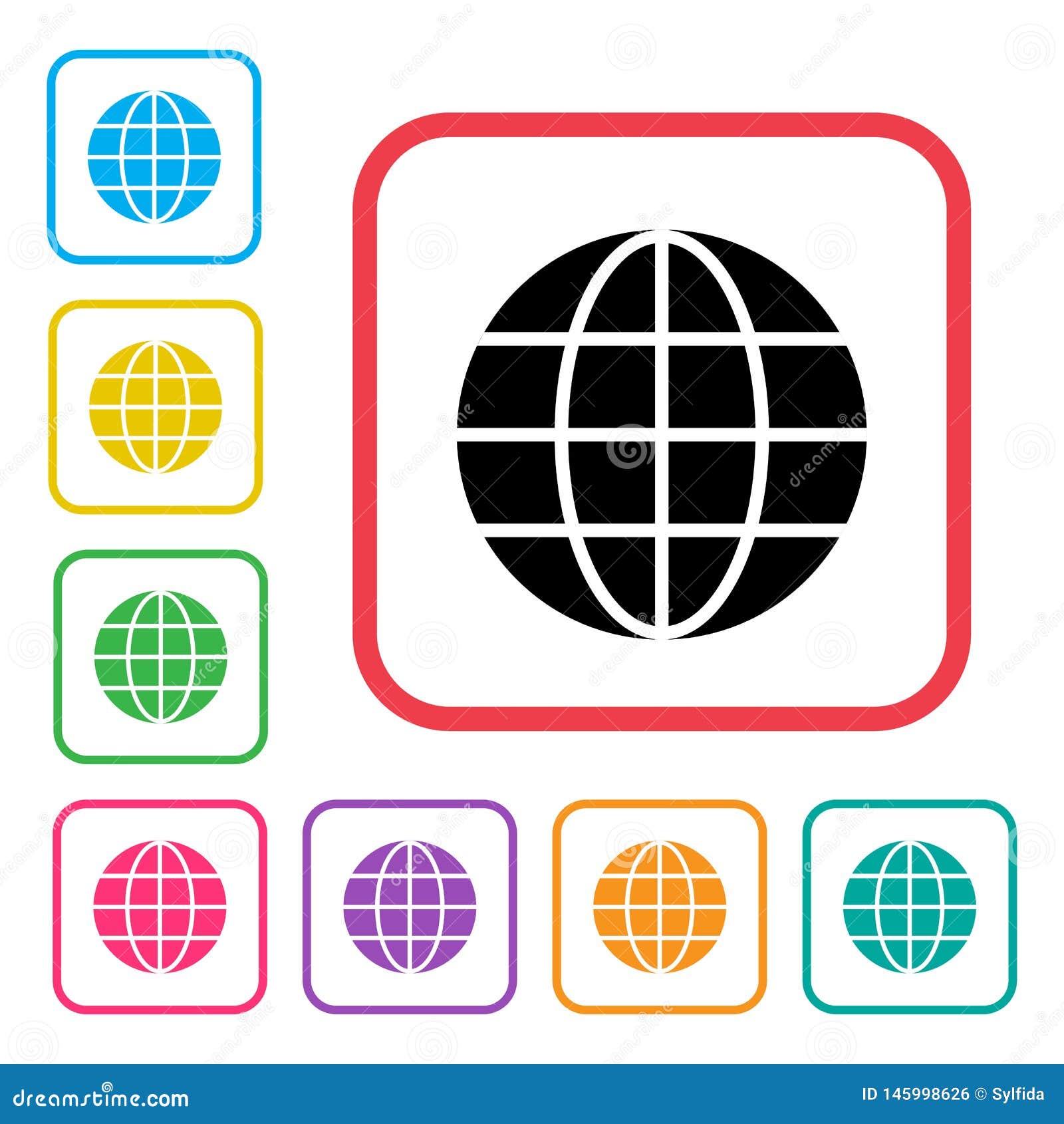 Black Globe Icon in Red Frame. Colorful Set Additional Versions Globe ...