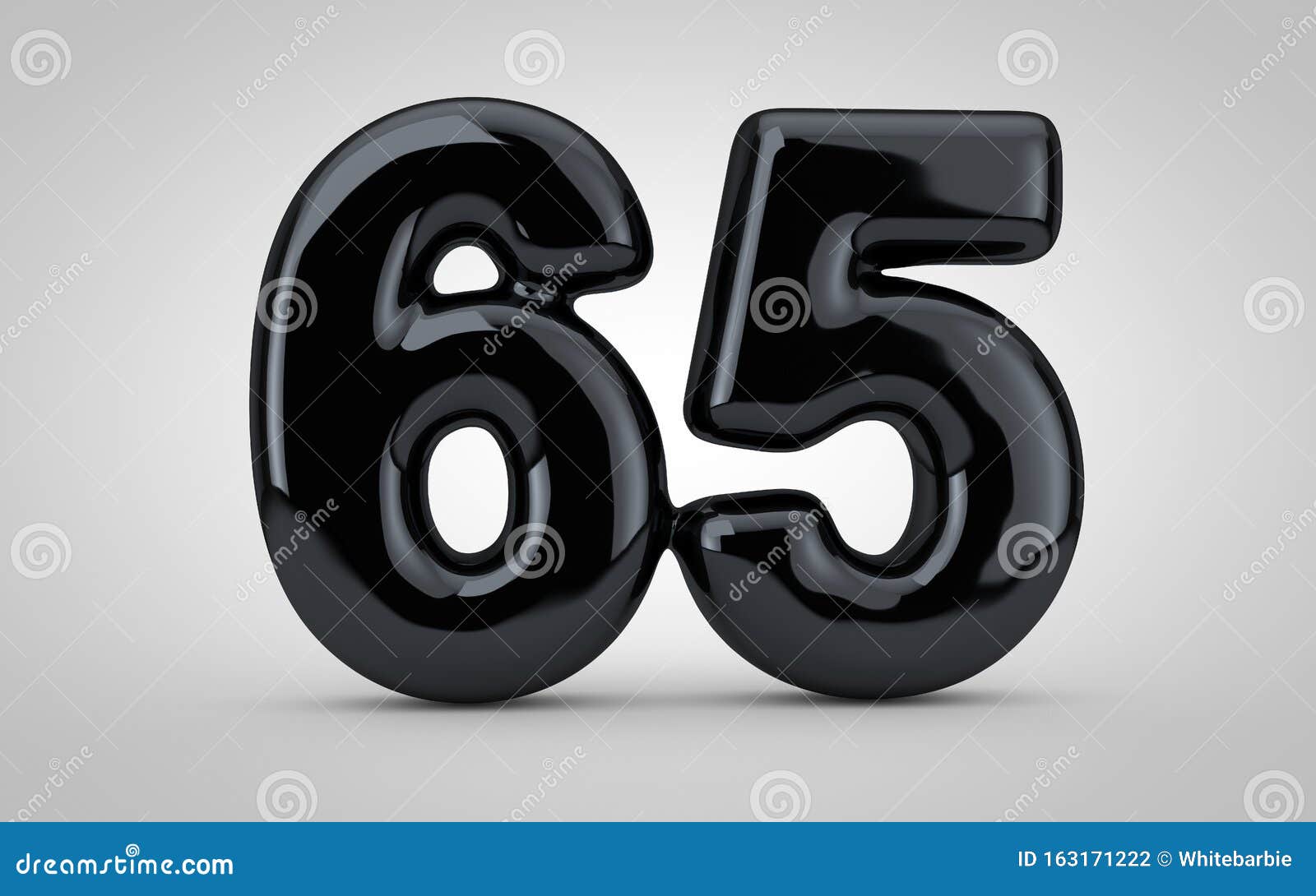 Black Glossy Balloon Number 65 Isolated On White Background Stock