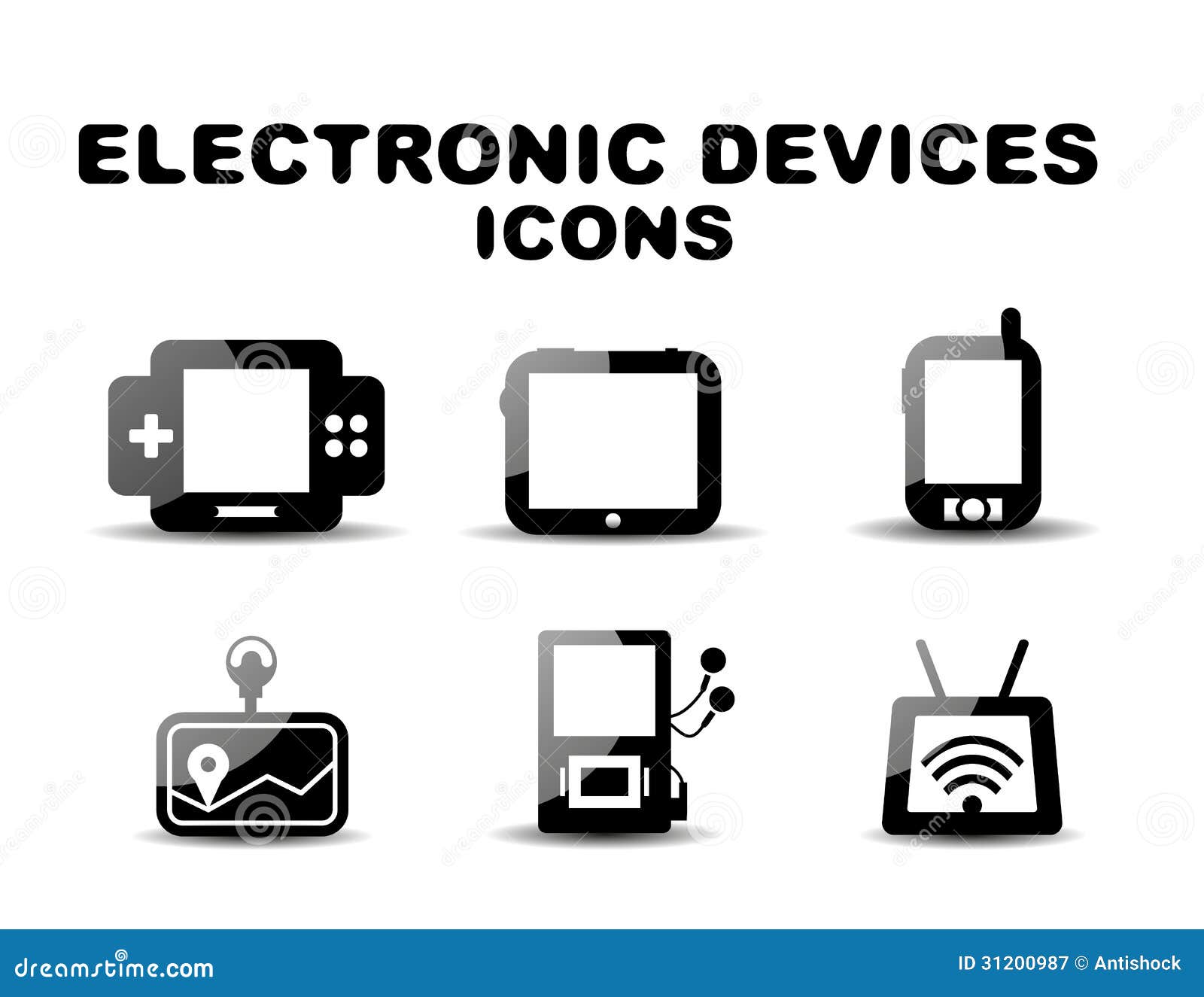 Black Glossy Electronic Devices Icon Set Stock Vector - Illustration of ...