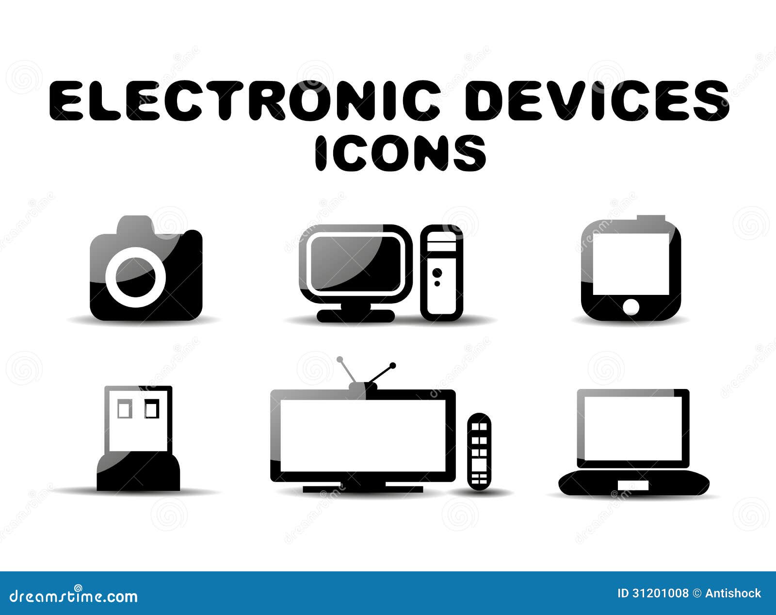 Black Glossy Electronic Devices Icon Set Stock Vector - Illustration of ...