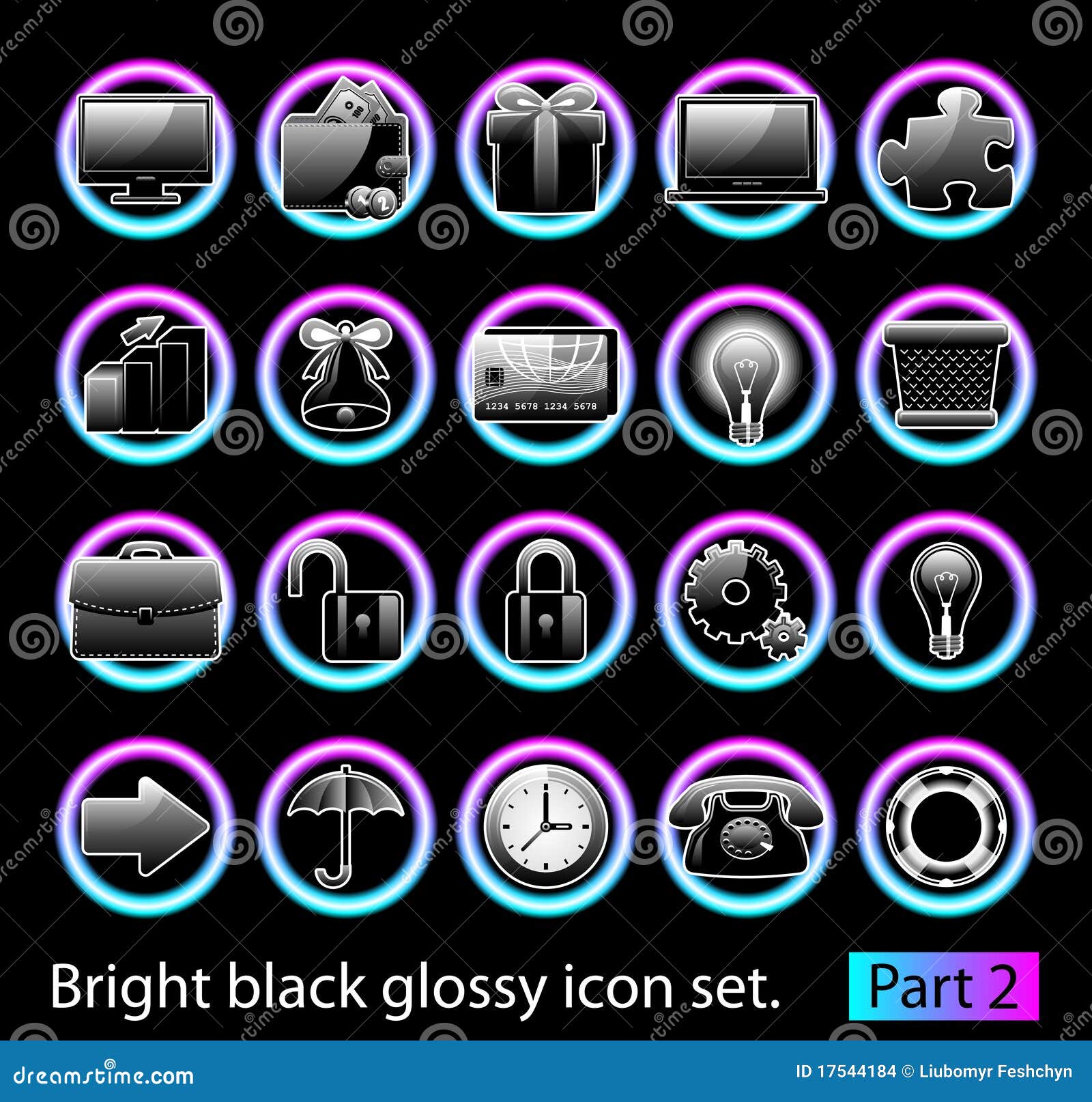 Black glossy icon set 2 stock vector. Illustration of clock - 17544184