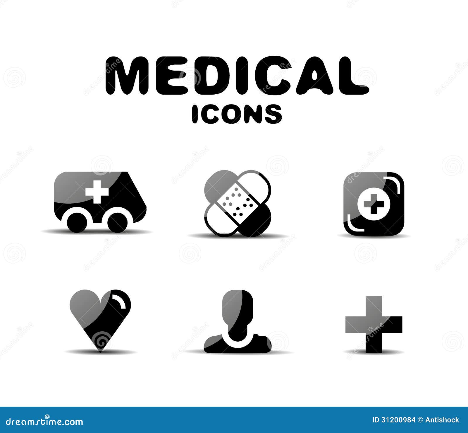 Black Glossy Medical Icon Set Stock Vector - Illustration of care ...