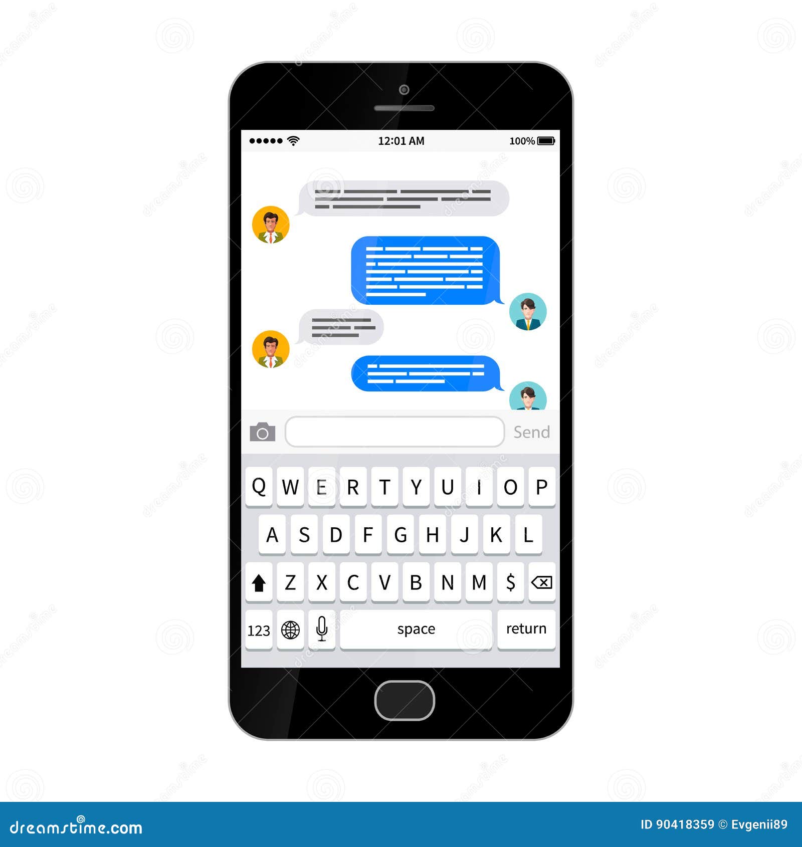 Black Glossy Smartphone with Sms Texting Dialog Stock Vector ...